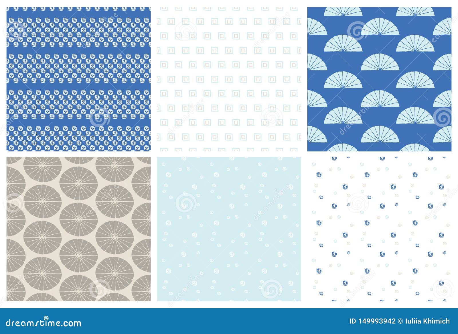 Set of Seamless Hand Drawn Patterns. Vector Traditional Japanese ...