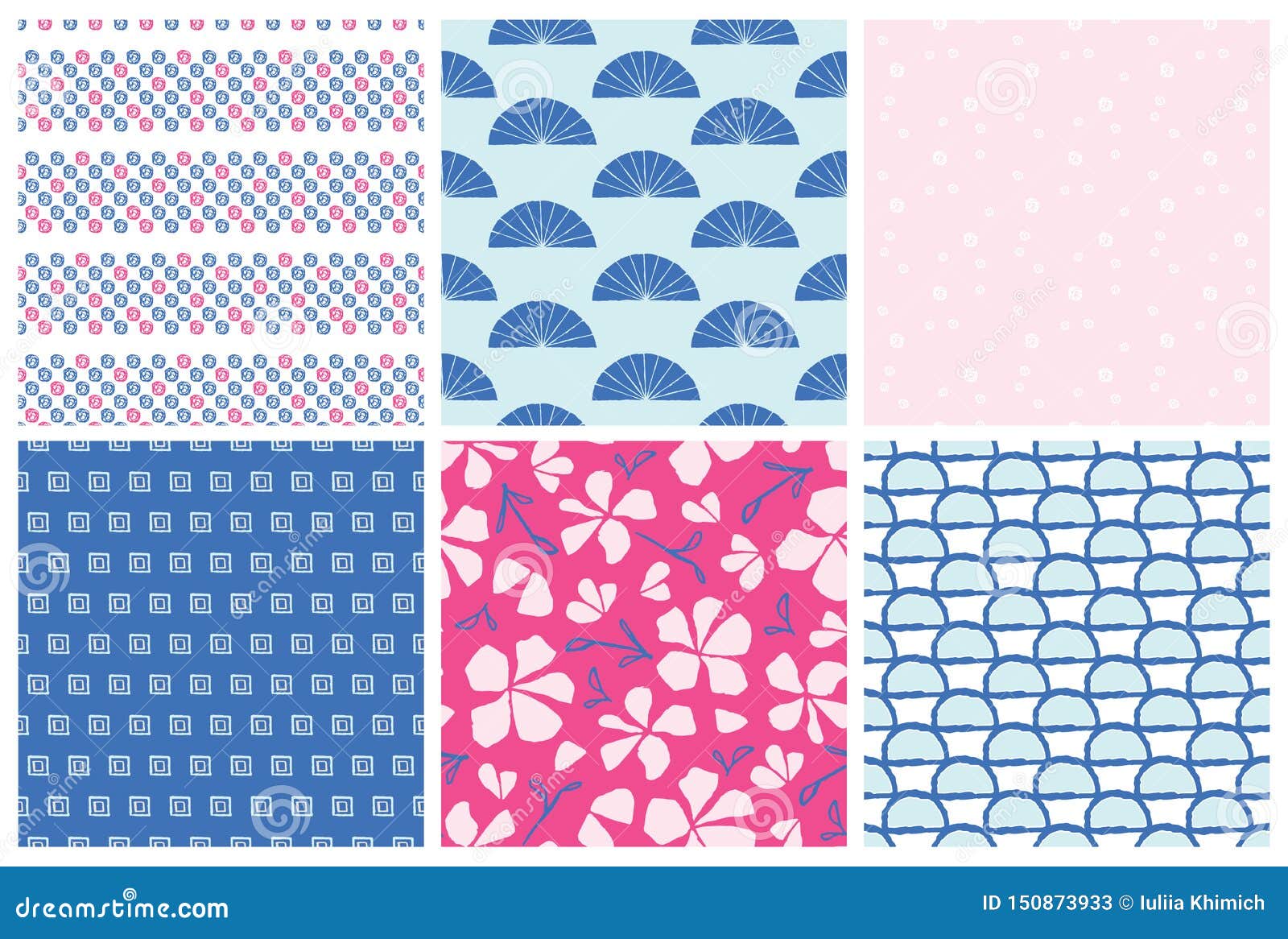 Set of Seamless Hand Drawn Patterns. Vector Traditional Japanese ...