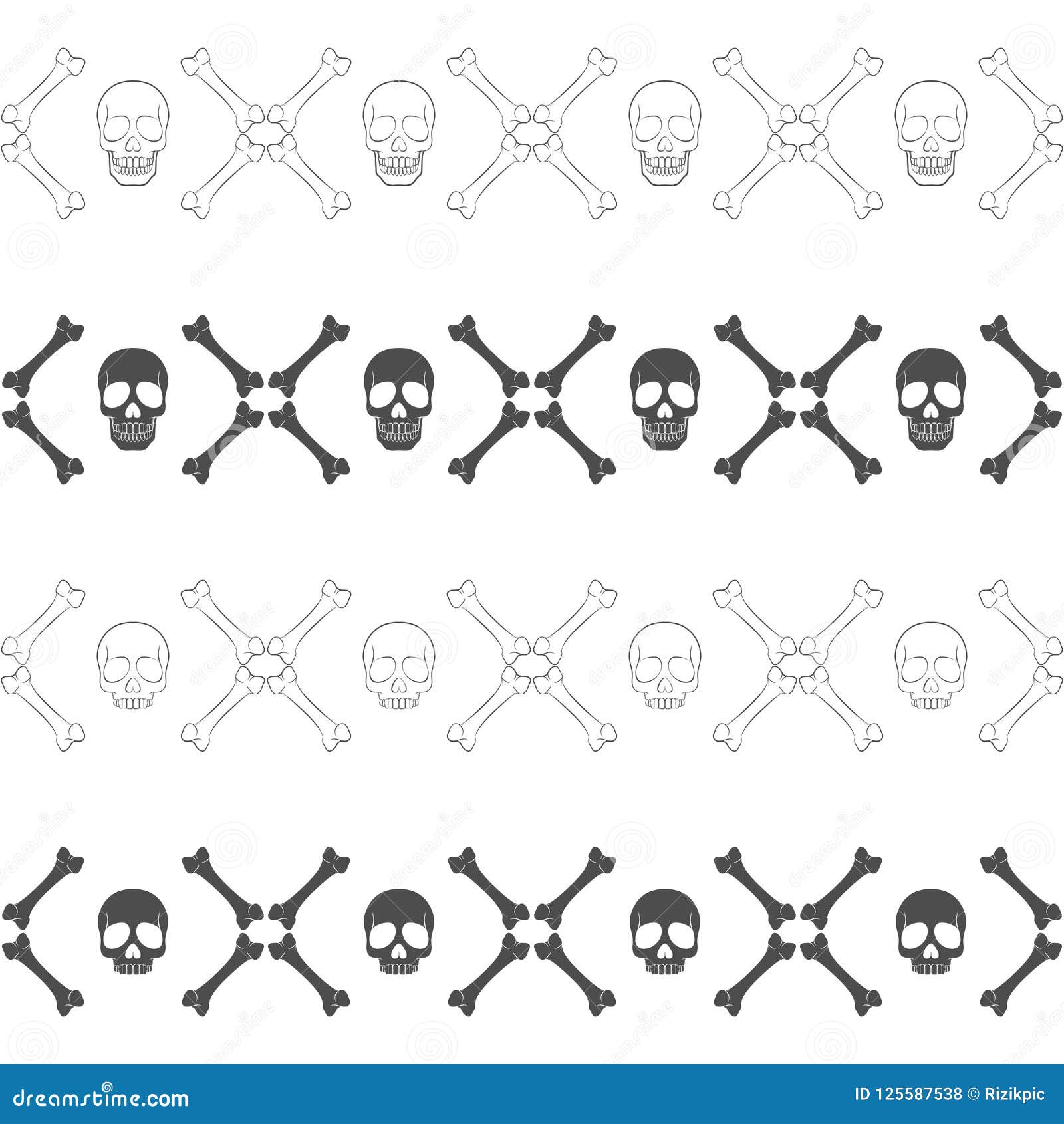Set of Seamless Horizontal Patterns with Skull and Bones. Vector ...