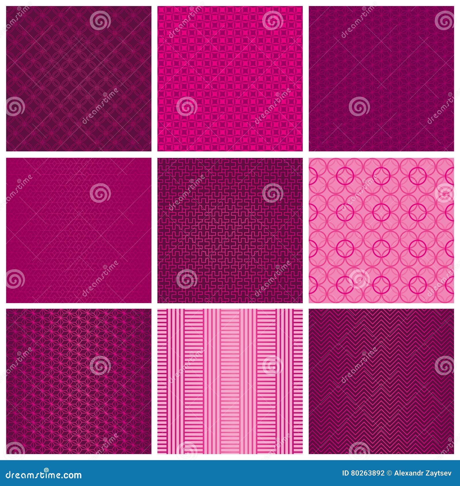 Set of Seamless Magenta Patterns Stock Photo - Image of geometric ...