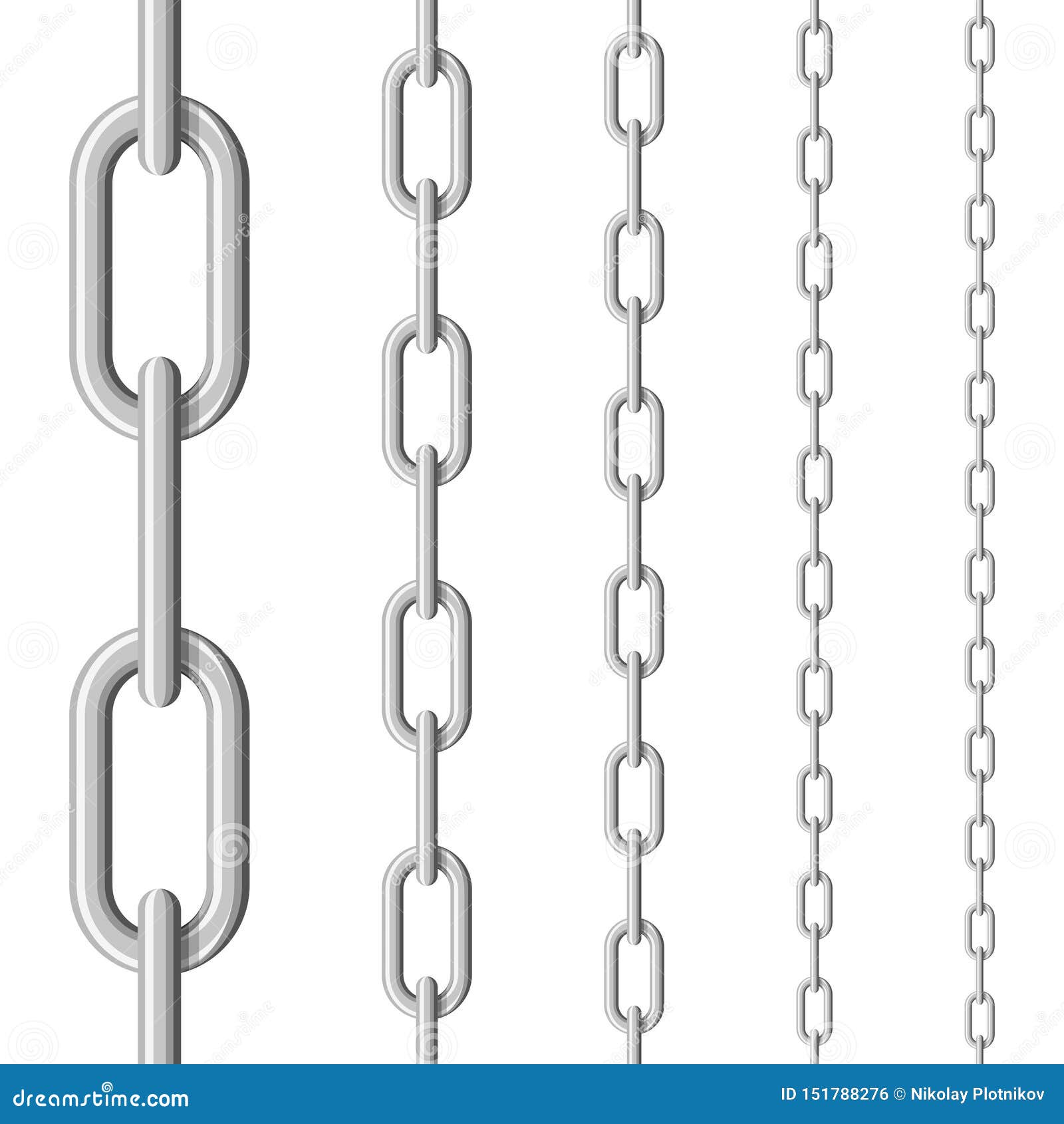 Set of Seamless Metal Chains Colored Silver Isolated on White ...