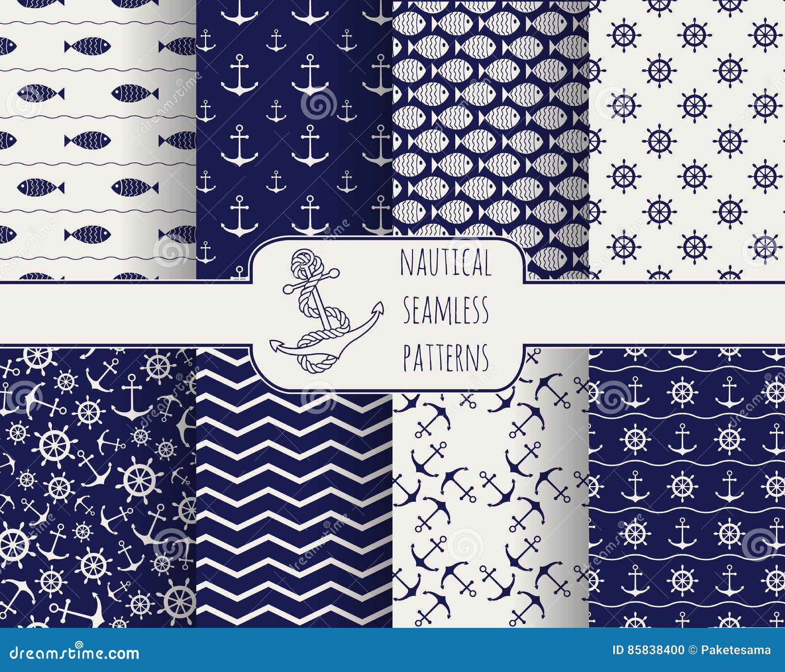 Set of Seamless Nautical Patterns Stock Vector - Illustration of spring ...