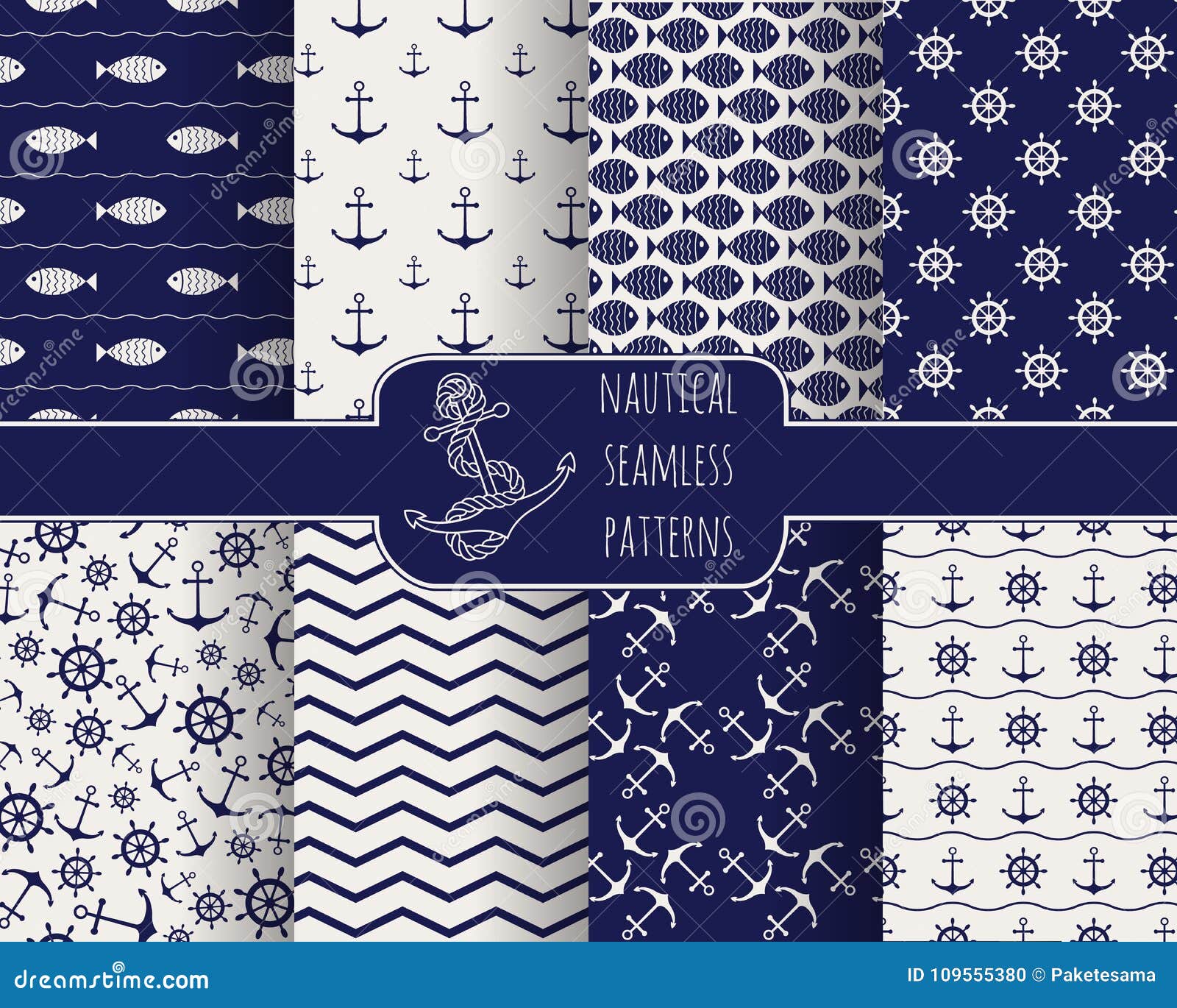 Set of 8 Seamless Nautical Patterns Stock Vector - Illustration of ...