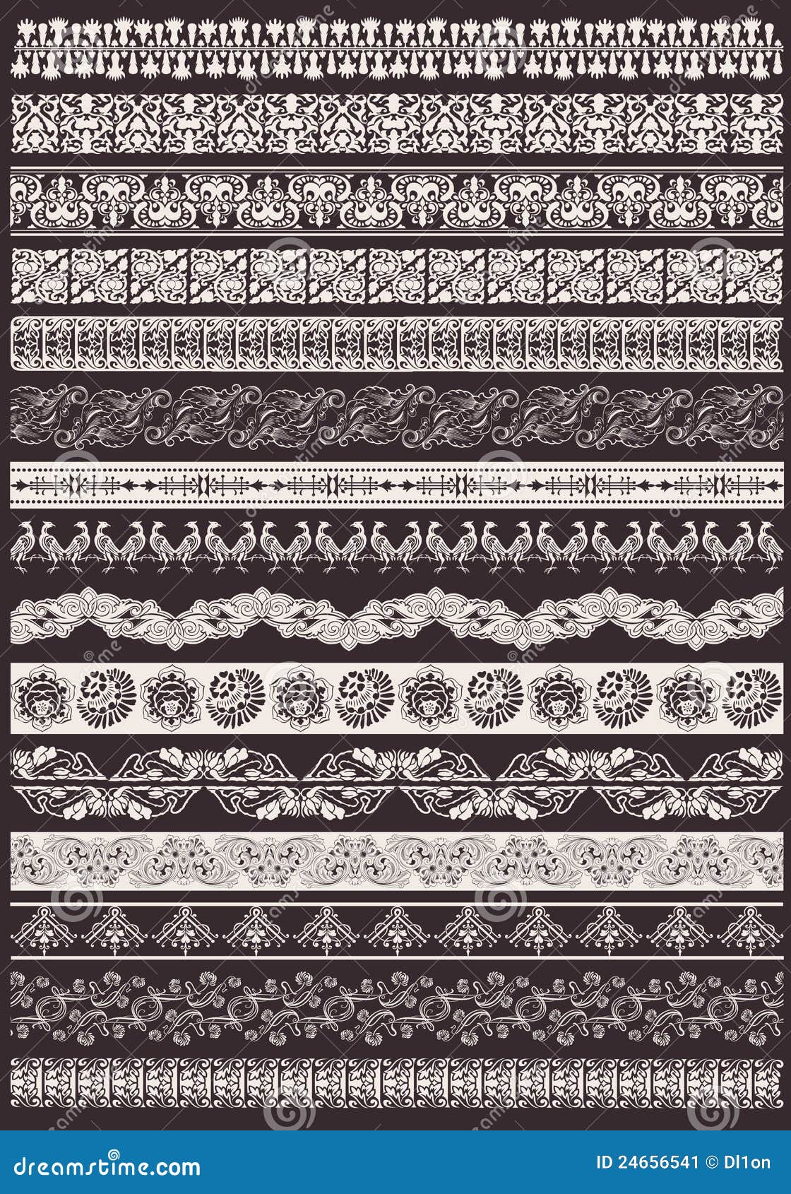 Set of Seamless Ornate Element Border Stock Vector - Illustration of ...