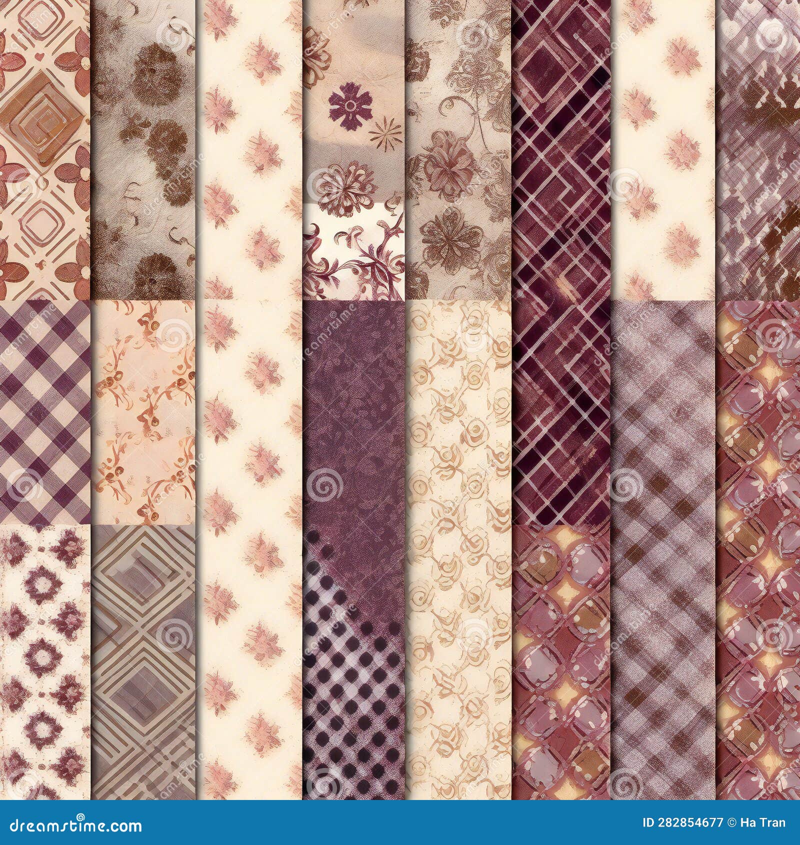 Set of Seamless Patchwork Patterns in Pastel Colors, Collage Stock Illustration - Illustration ...