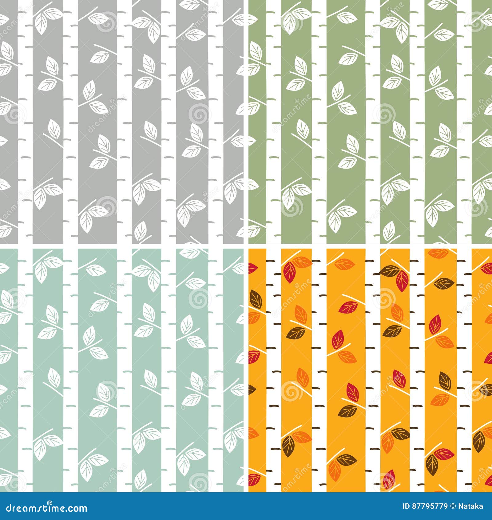 Set of Seamless Pattern Birch Trees Stock Vector - Illustration of ...