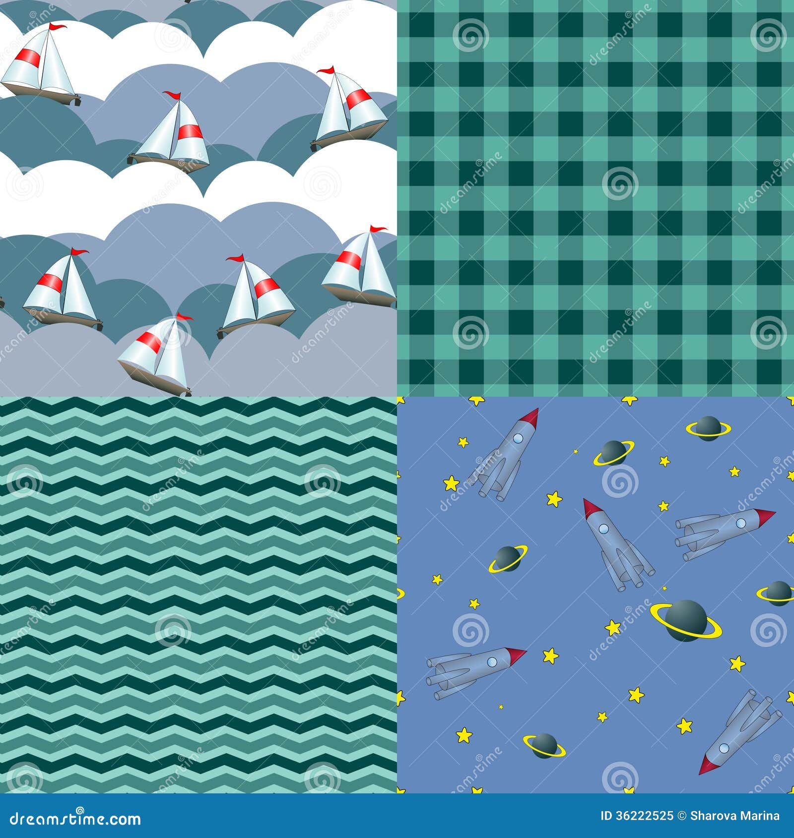 Set Seamless Pattern for Boy Stock Vector - Illustration of ocean, baby ...