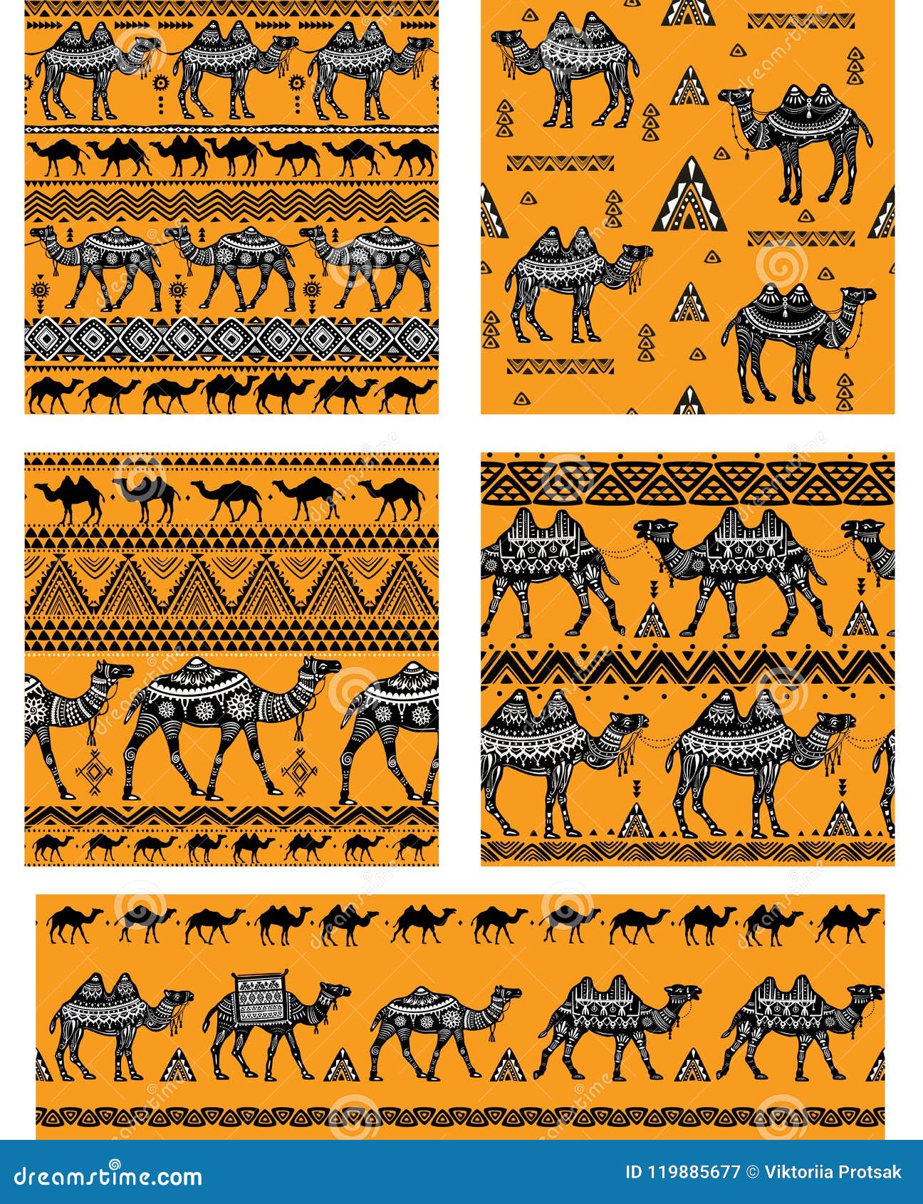 Set of Seamless Pattern with Camels Stock Vector - Illustration of style, arabic: 119885677