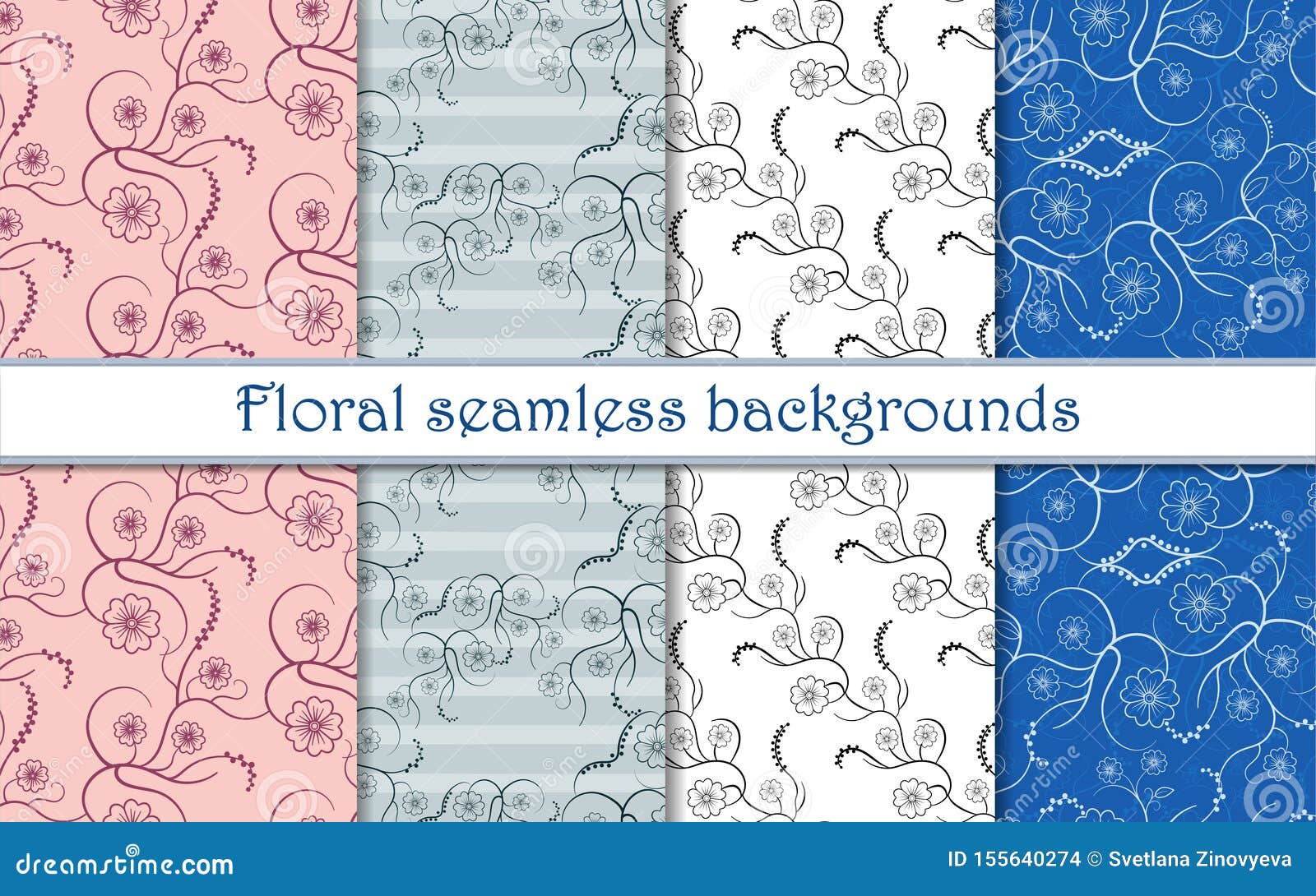Set of Seamless Pattern with Floral Curly Pattern. Stock Vector ...