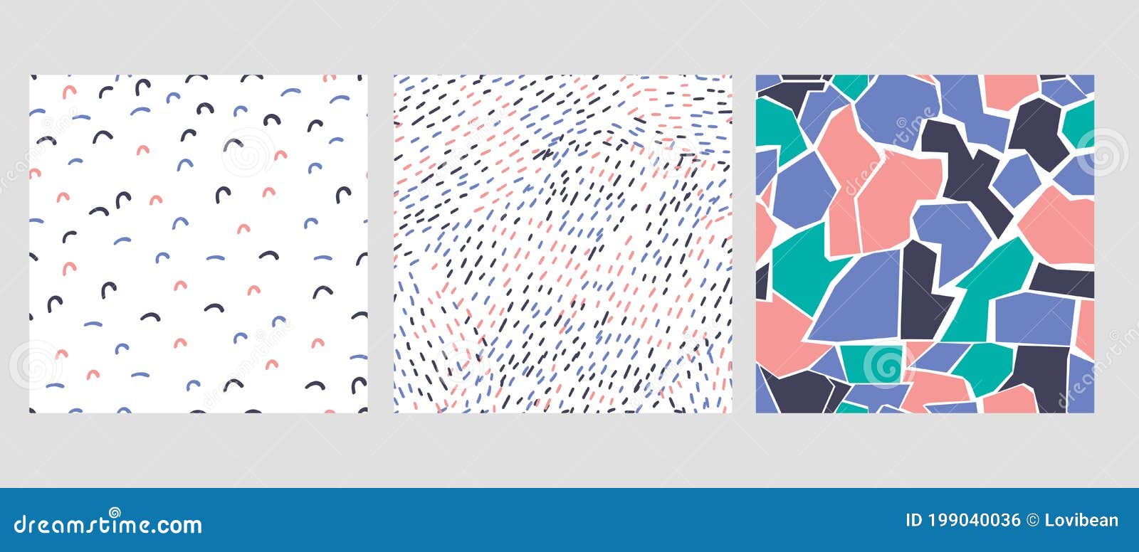 Set of Seamless Pattern Hand-drawn Abstract Shape and Doodle Vector ...