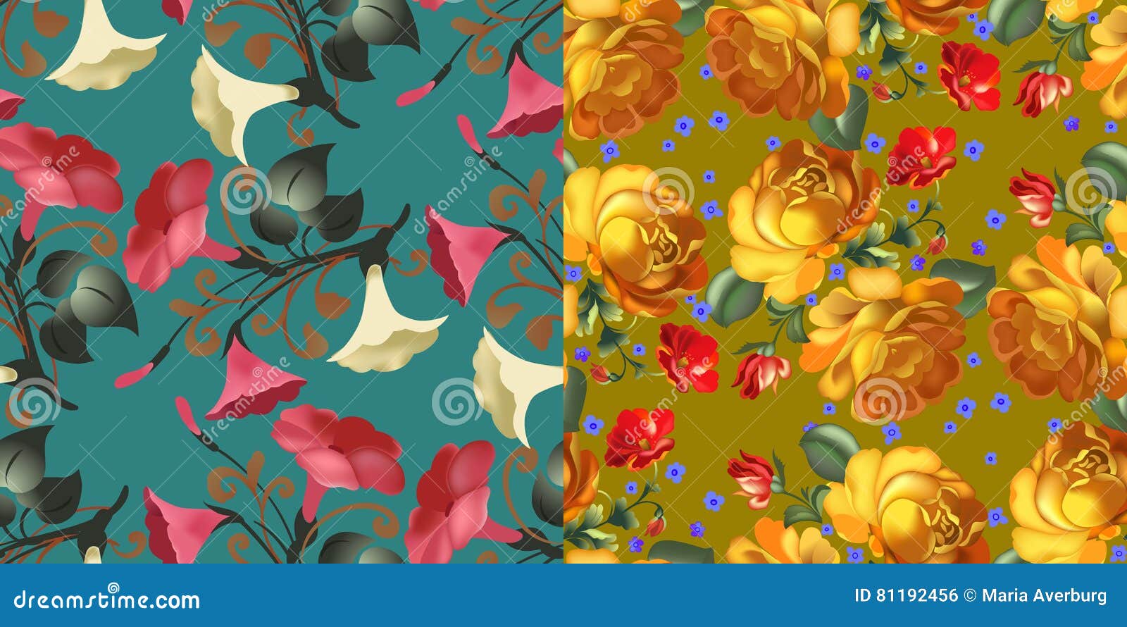 Set of Seamless Pattern in Russian Traditional Style. Vector ...