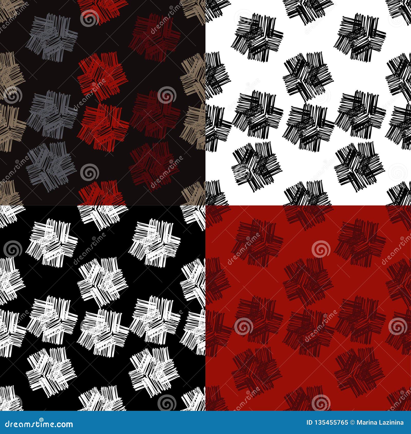 Set of 4 Seamless Pattern of Scrawl. Careless Scratchy Pen or Pencil ...