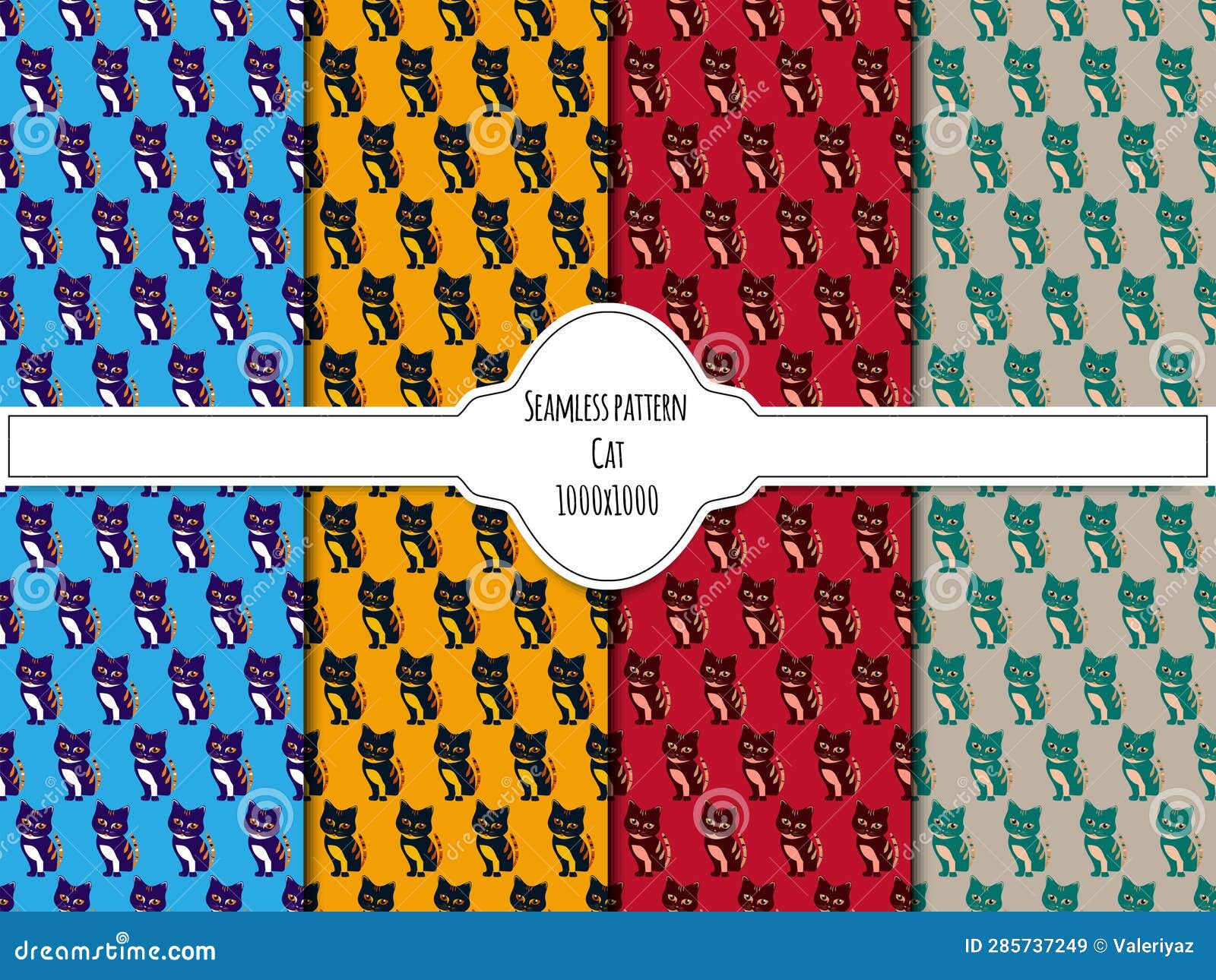 A Set of Seamless Pattern with Stylezed Three Color Cat, Vector ...