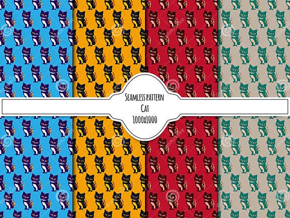 A Set of Seamless Pattern with Stylezed Three Color Cat, Vector ...