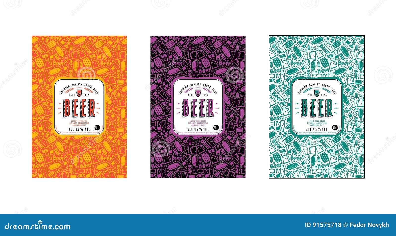 Set of Seamless Pattern and Template Labels for Craft Beer Stock Vector ...