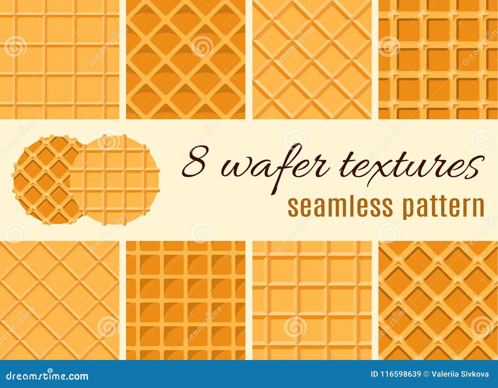 Set Of Seamless Pattern The Texture Of The Waffle An Ice Cream Cone