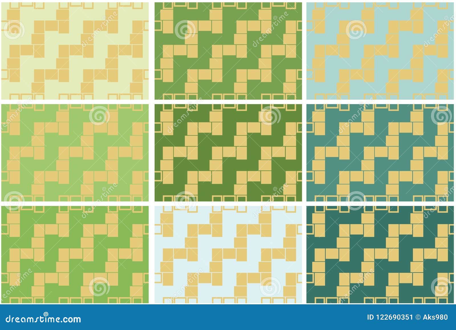 Set of 9 Seamless Pattern Textures of Golden Rectangular Geometric ...