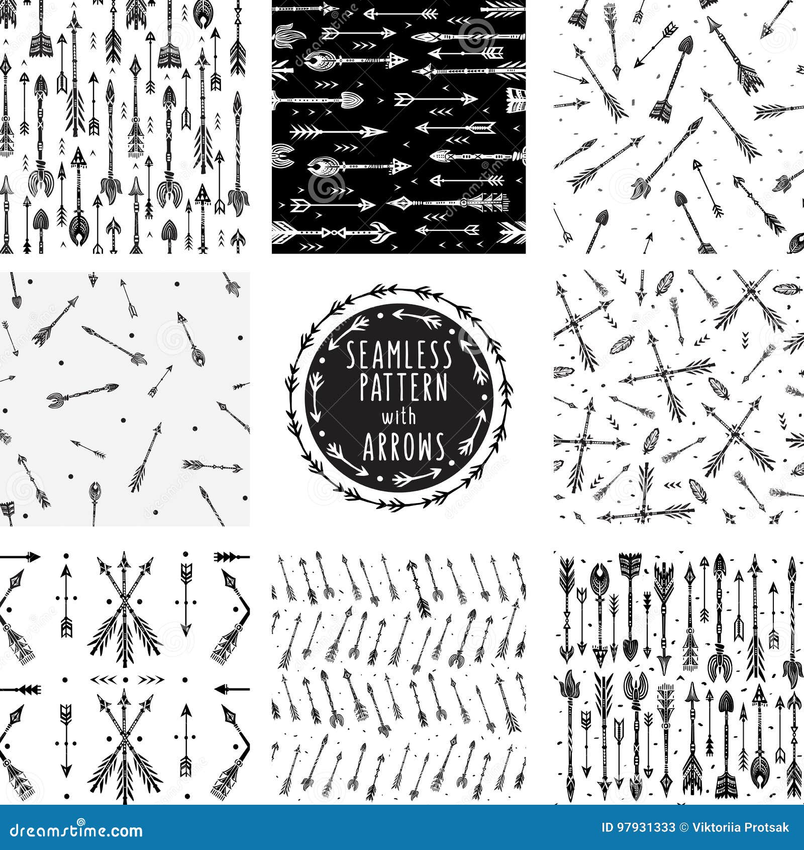 Set of Seamless Pattern with Tribal Arrows Stock Vector - Illustration ...