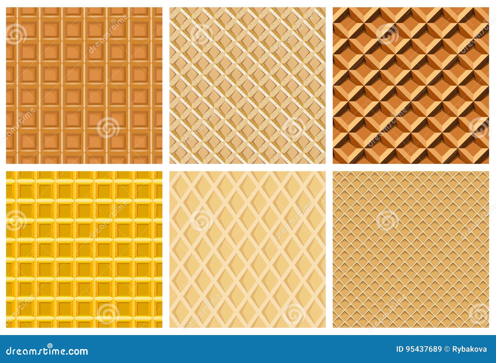 Set Seamless Pattern with Waffle Texture Stock Vector - Illustration of ...