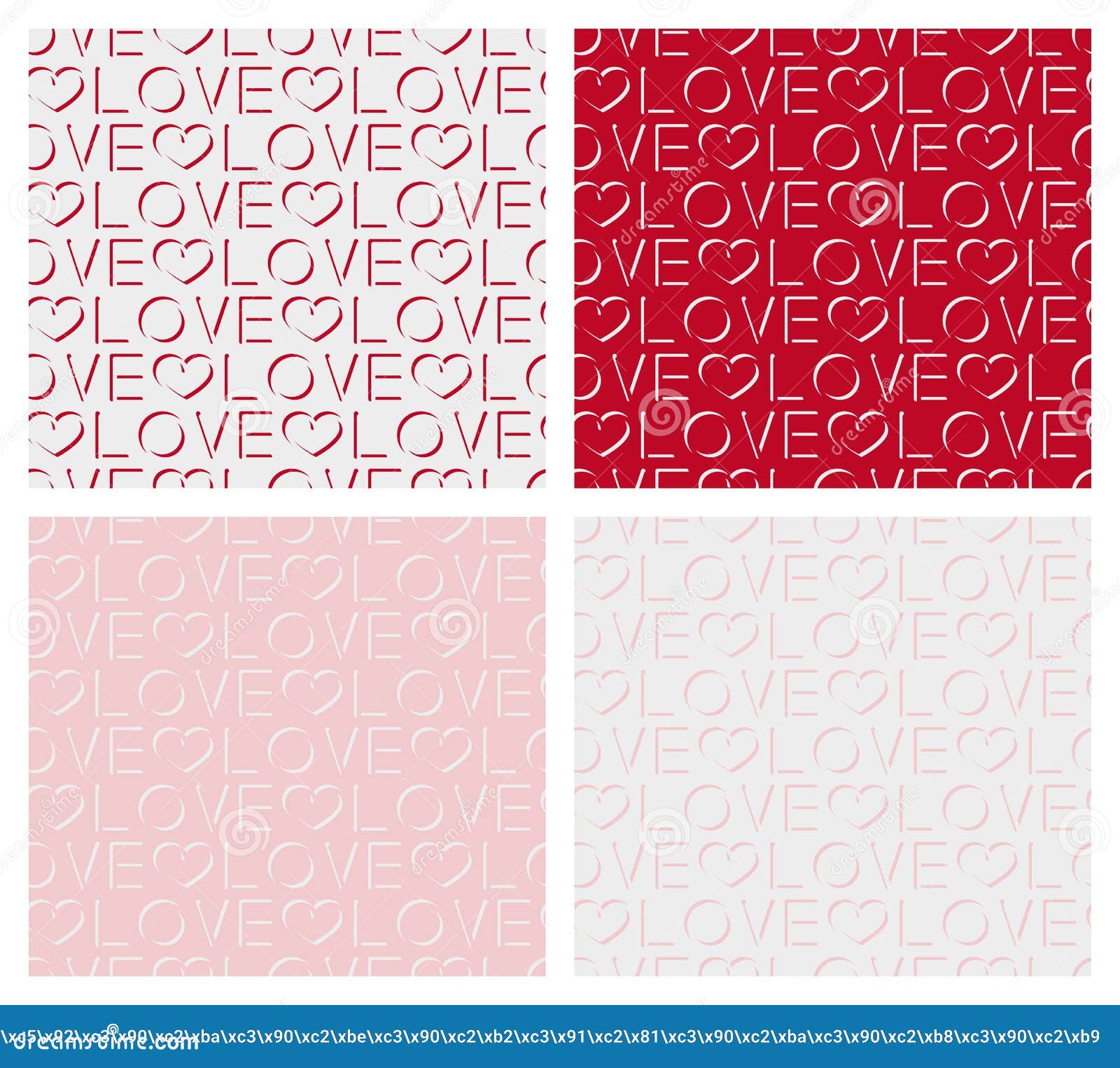Set of Seamless Pattern of Words Love Stock Vector - Illustration of ...