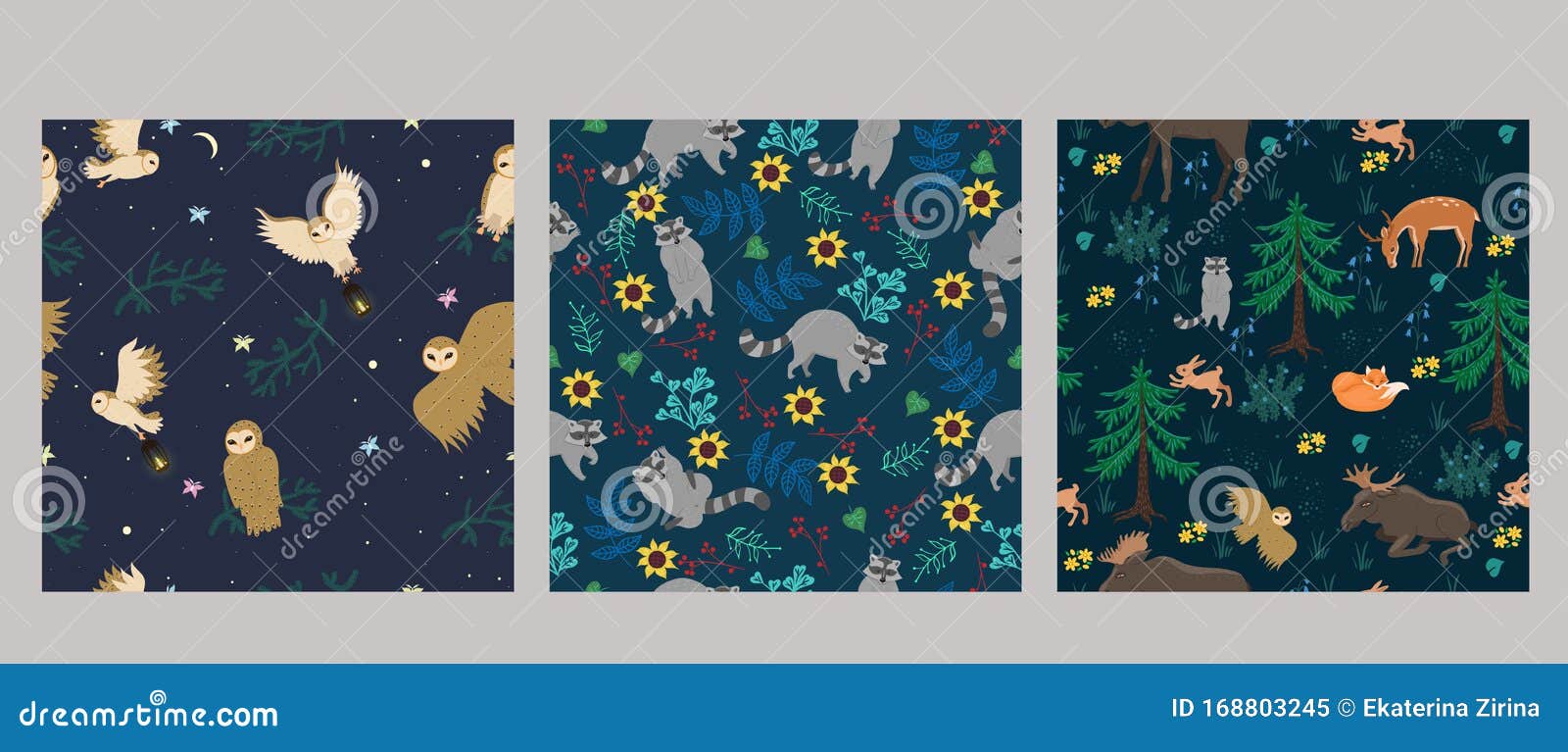 Set of Seamless Patterns with Animals. Vector Graphics Stock ...