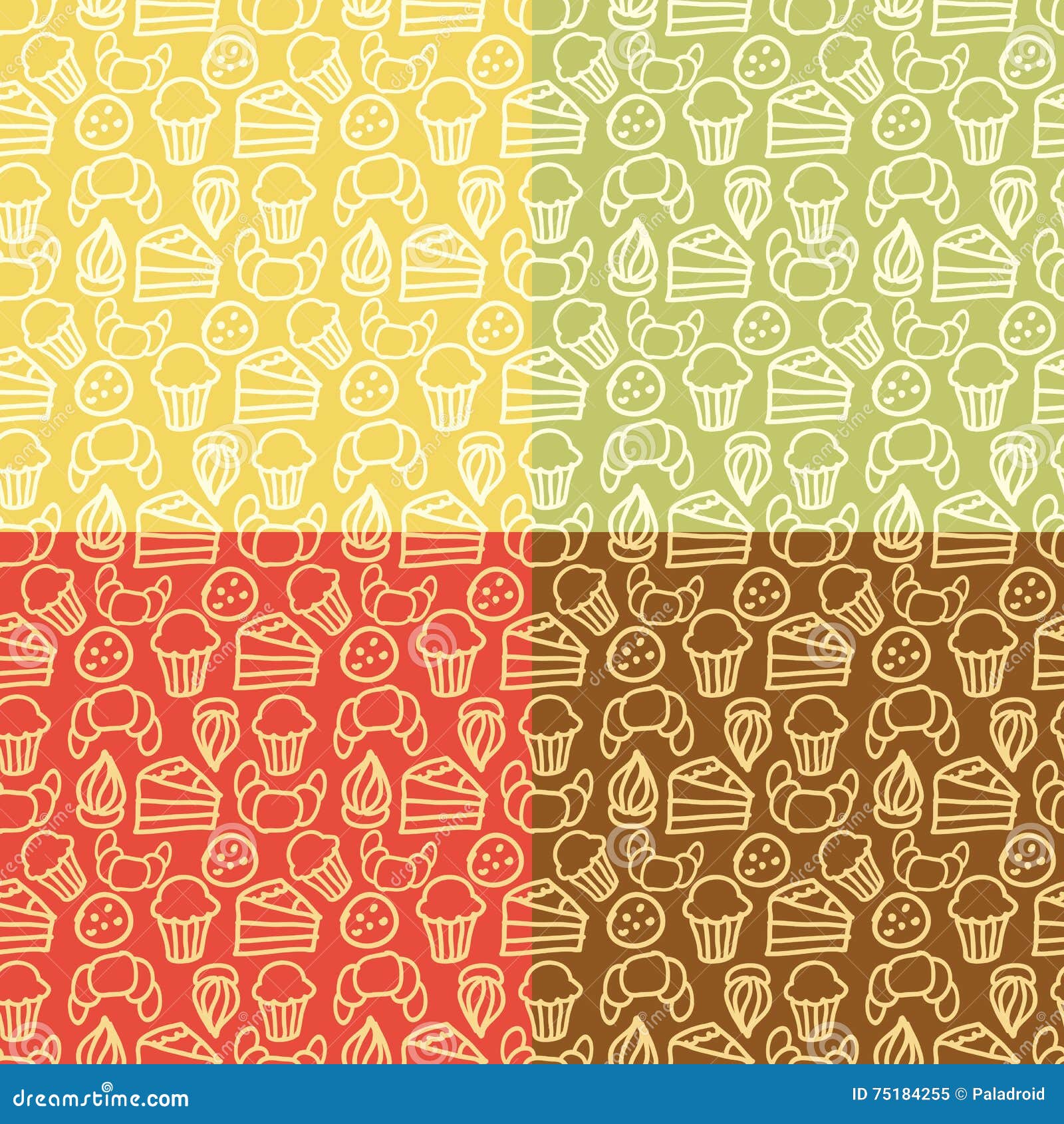 Set of Seamless Patterns with Baking Stock Vector - Illustration of ...