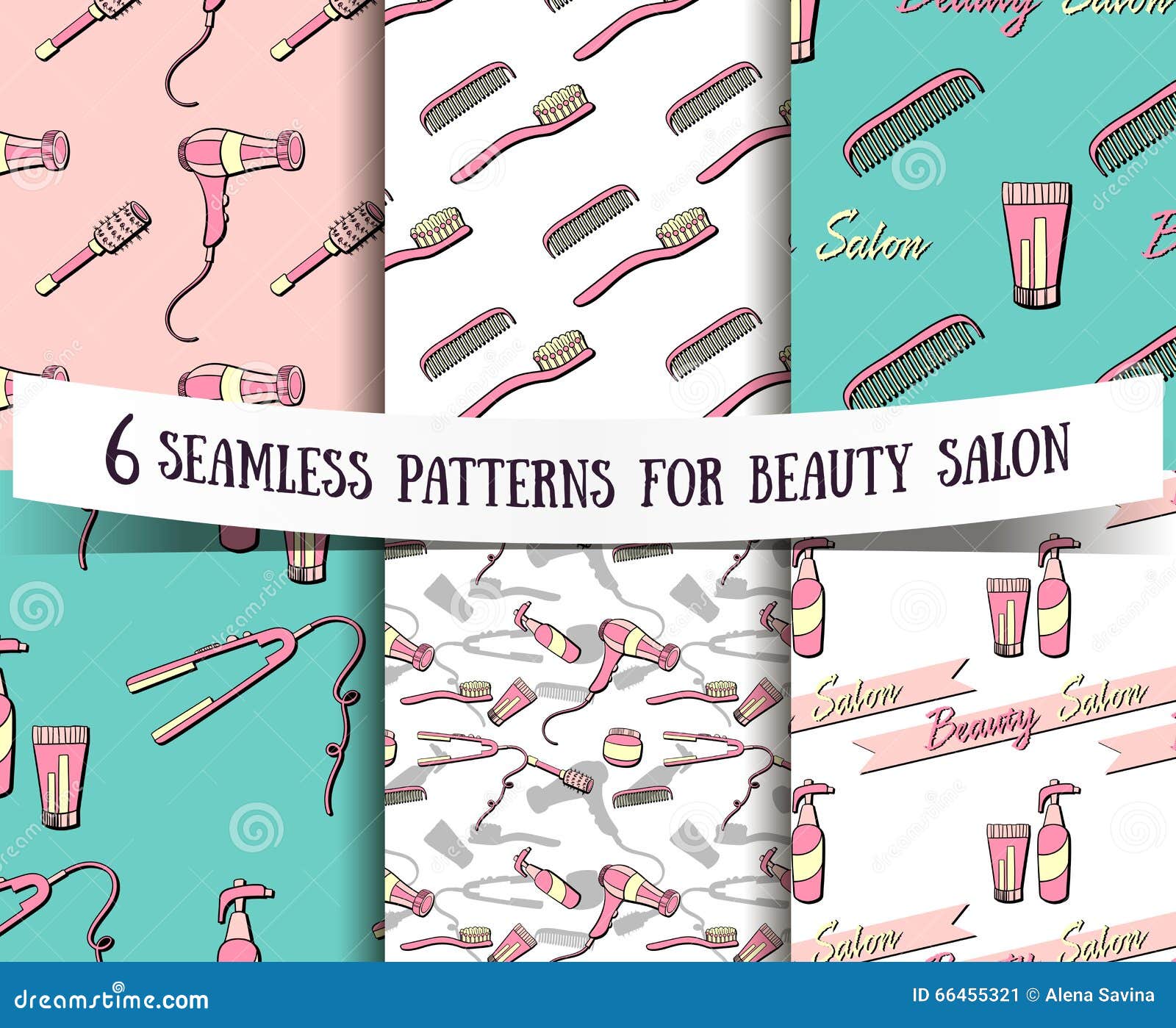 Set of Seamless Patterns Beauty Salon Stock Vector - Illustration of ...