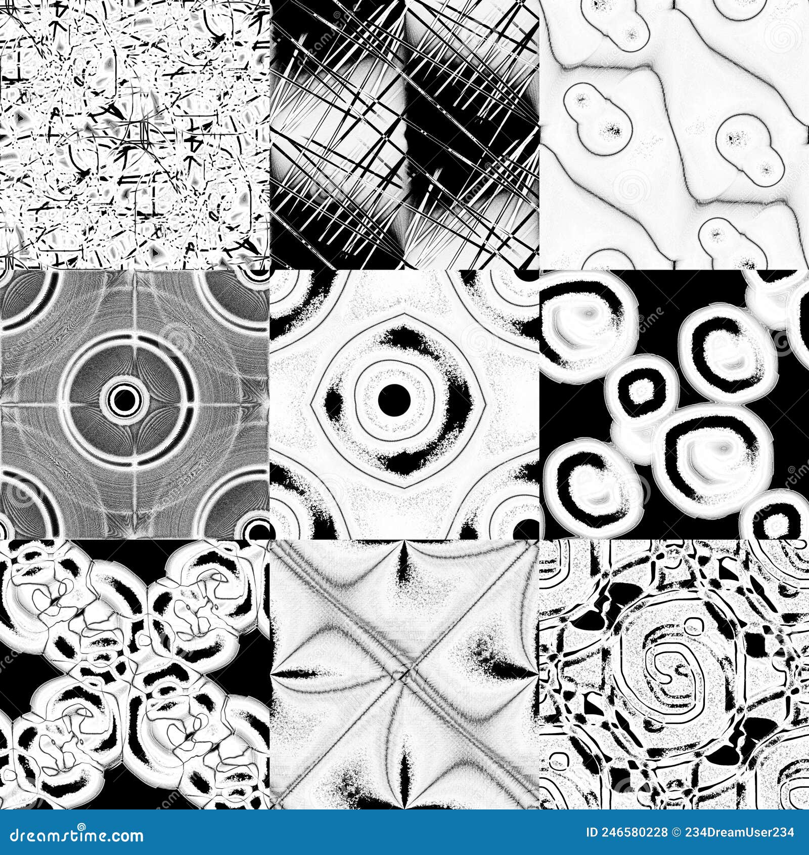Set of Seamless Patterns 8. Bright, Black and White, High Contrast ...