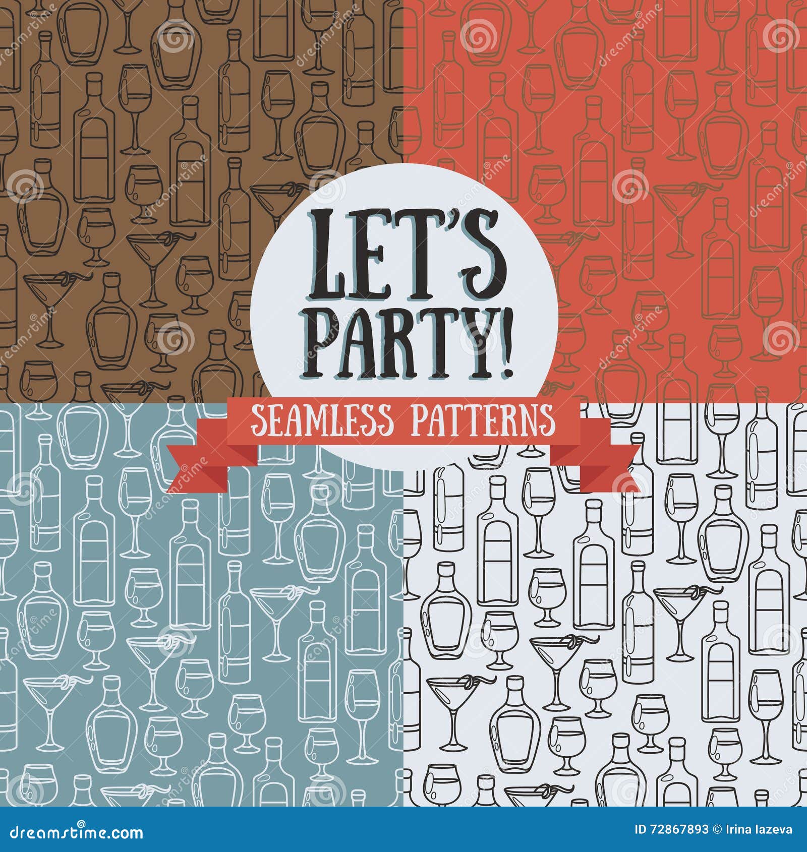 Set of Seamless Patterns with Cocktails and Bottles of Alcohol Stock ...