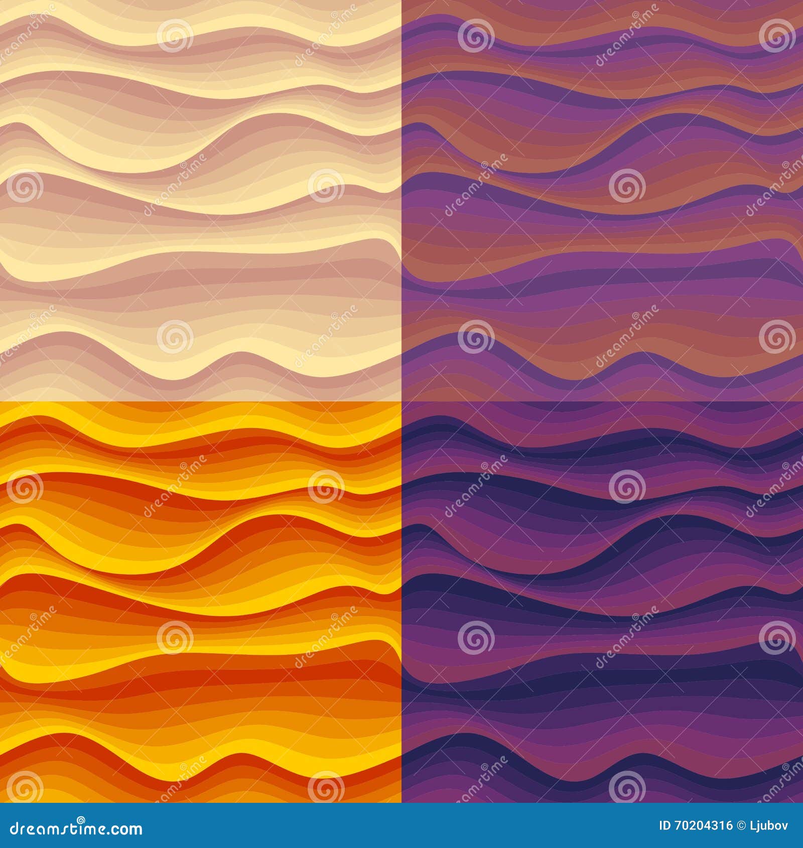 Set Of Seamless Patterns With Colorful Abstract Waves Stock Vector