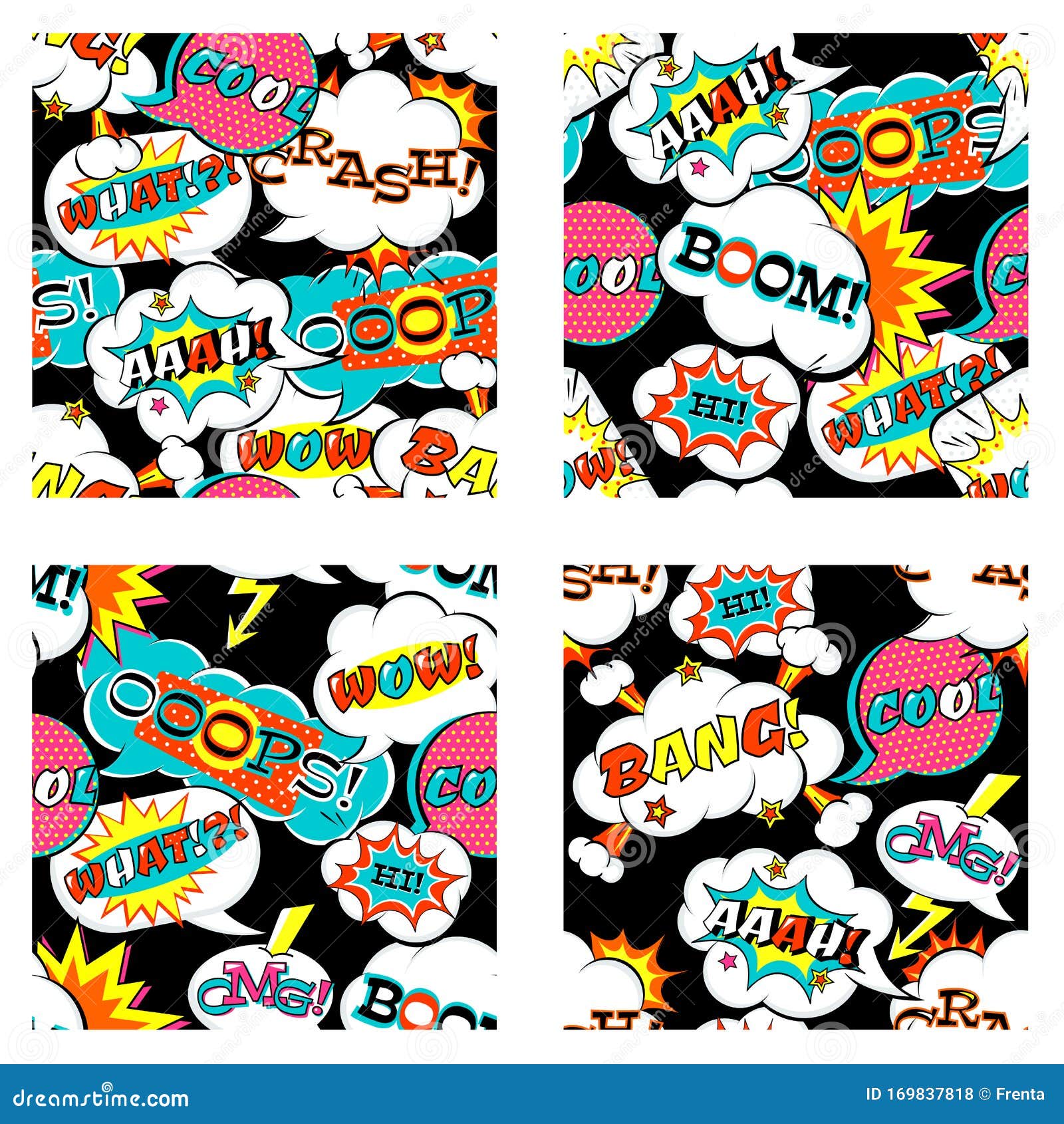 Set of Seamless Patterns with Comic Speech Bubbles Stock Vector ...
