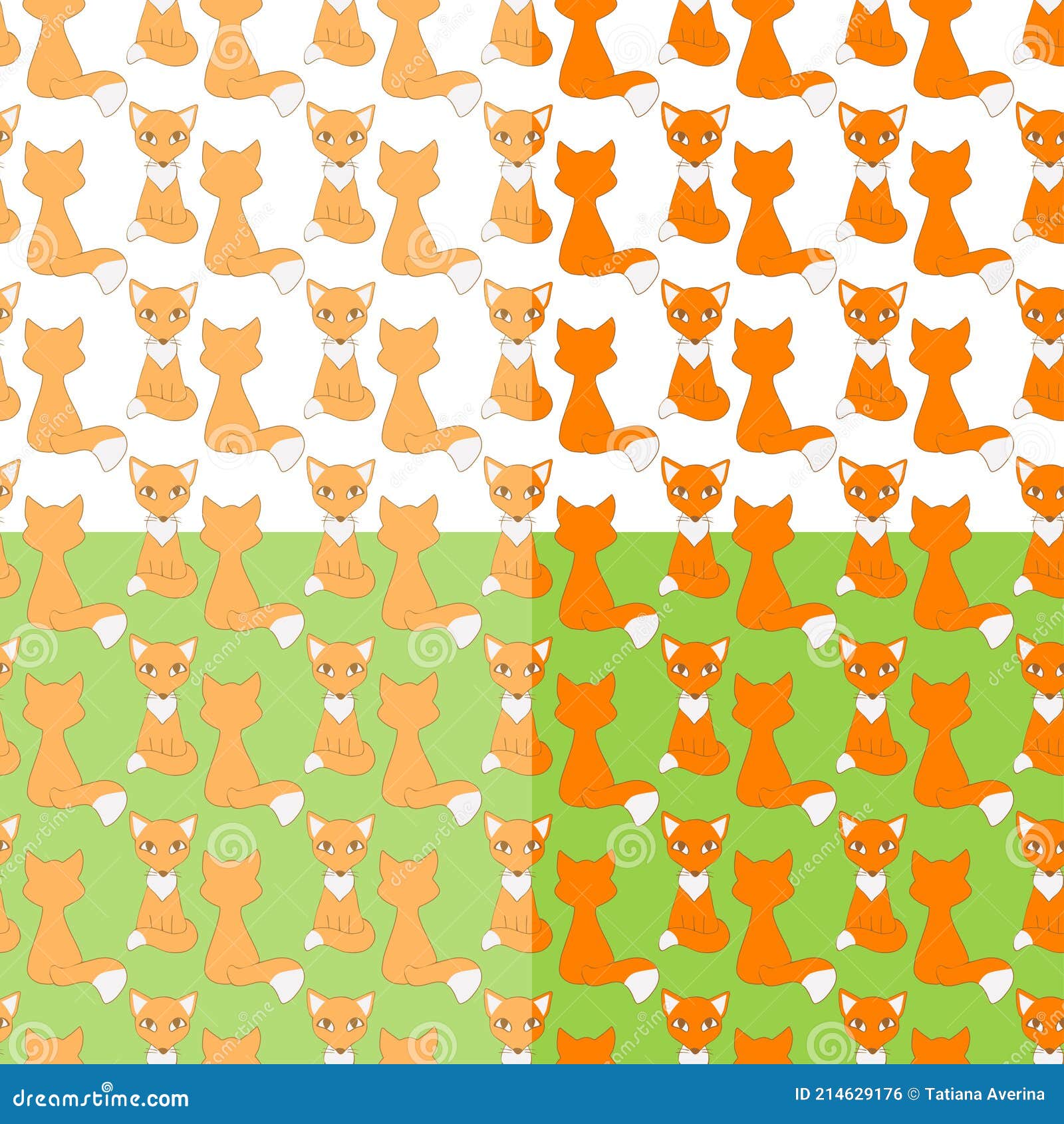 Set of Seamless Patterns, Cute Little Foxes. Vector Backgrounds Stock ...