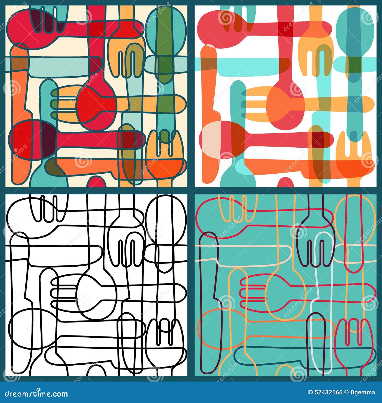 Set of Seamless Patterns with Cutlery. Stock Vector - Illustration of ...