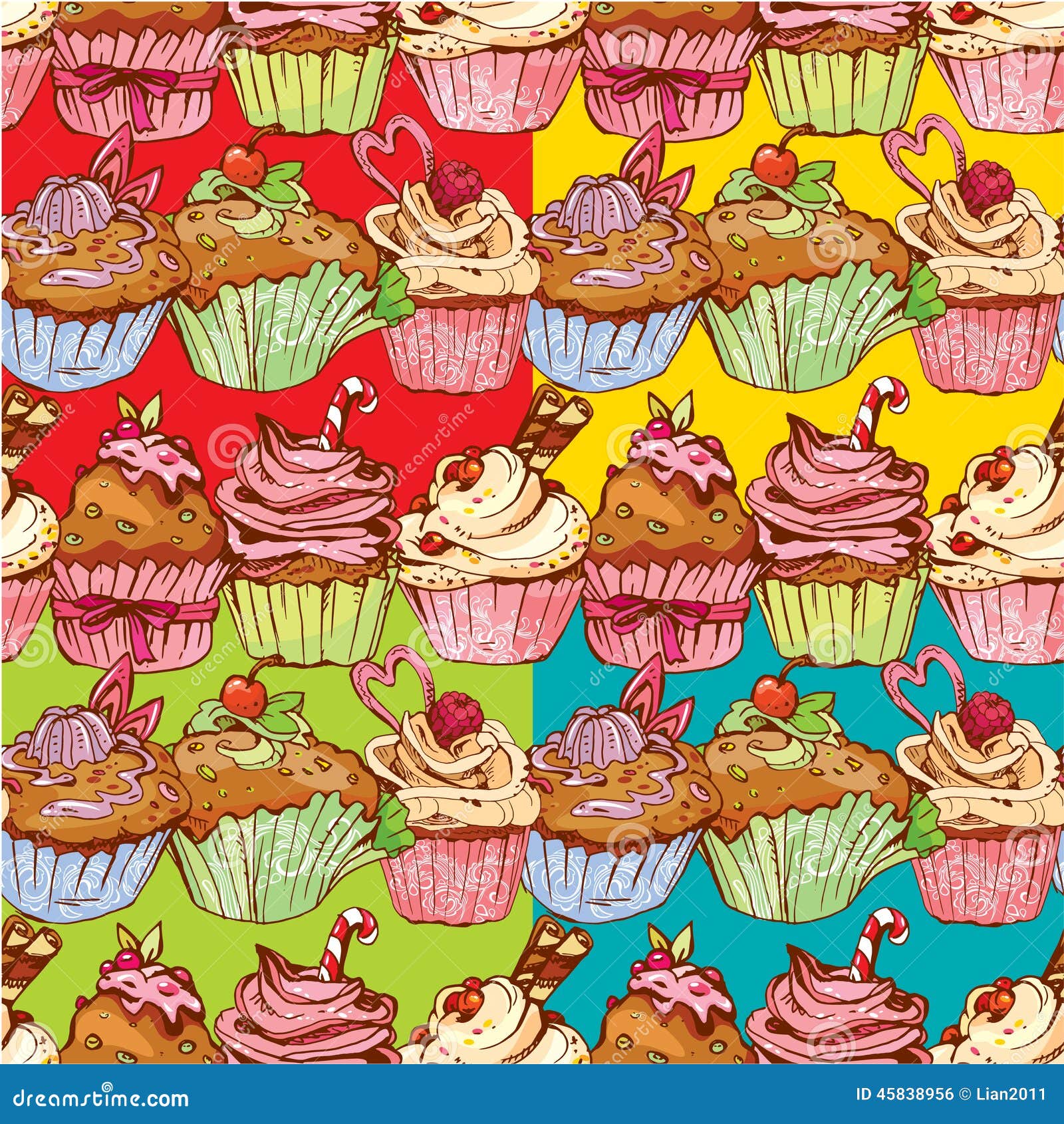 Set of Seamless Patterns with Decorated Sweet Cupcakes Stock Vector ...