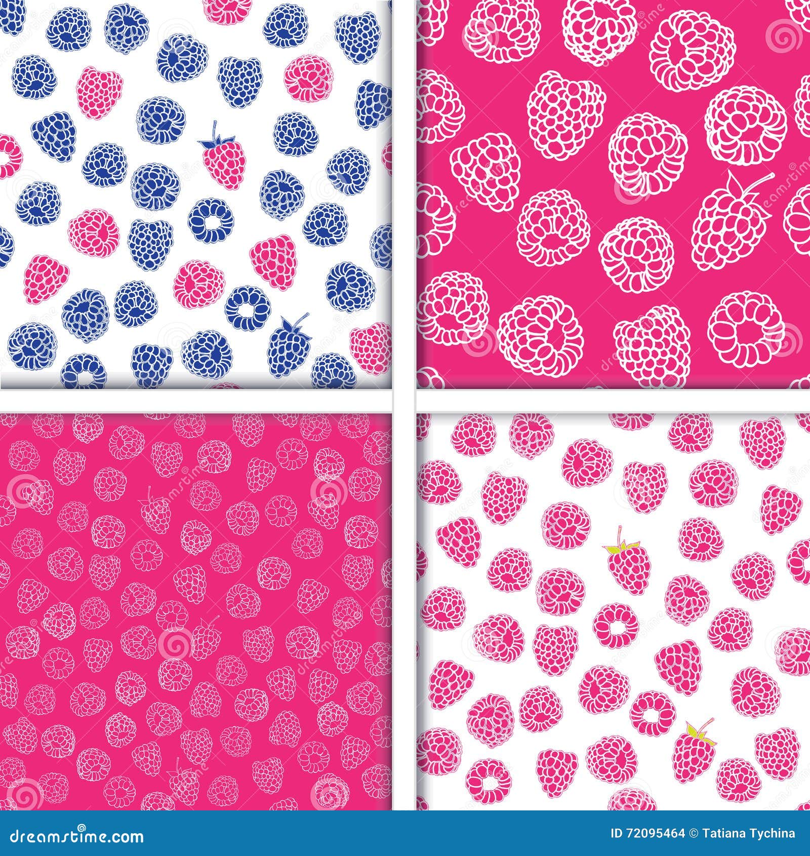 Set of Seamless Patterns of Delicious Ripe Raspberries Stock Vector ...