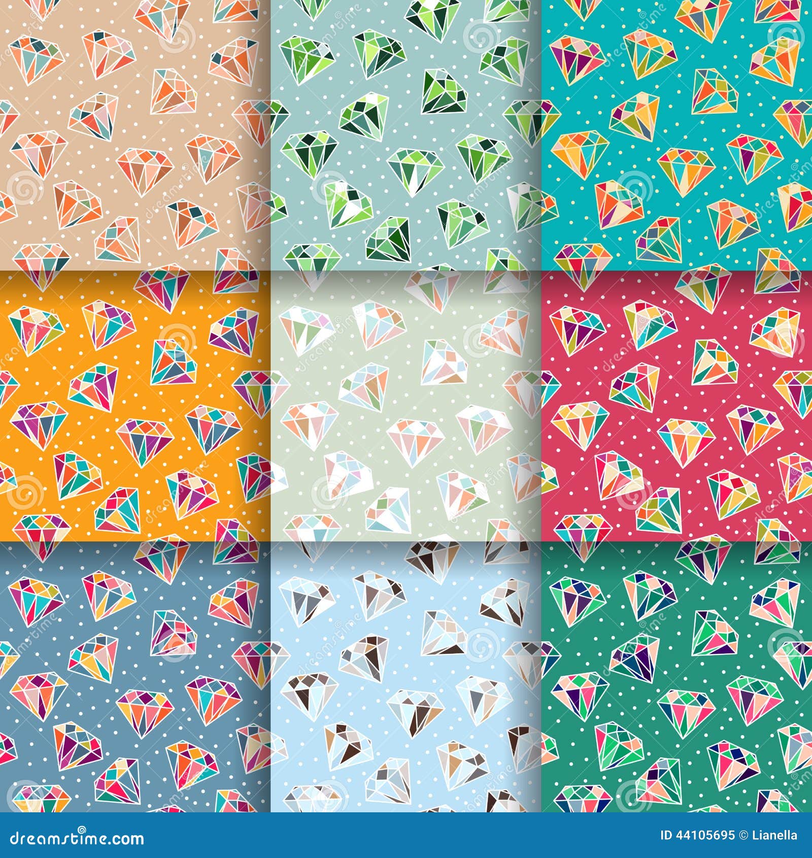 Set of Seamless Patterns with Diamonds Stock Vector - Illustration of ...