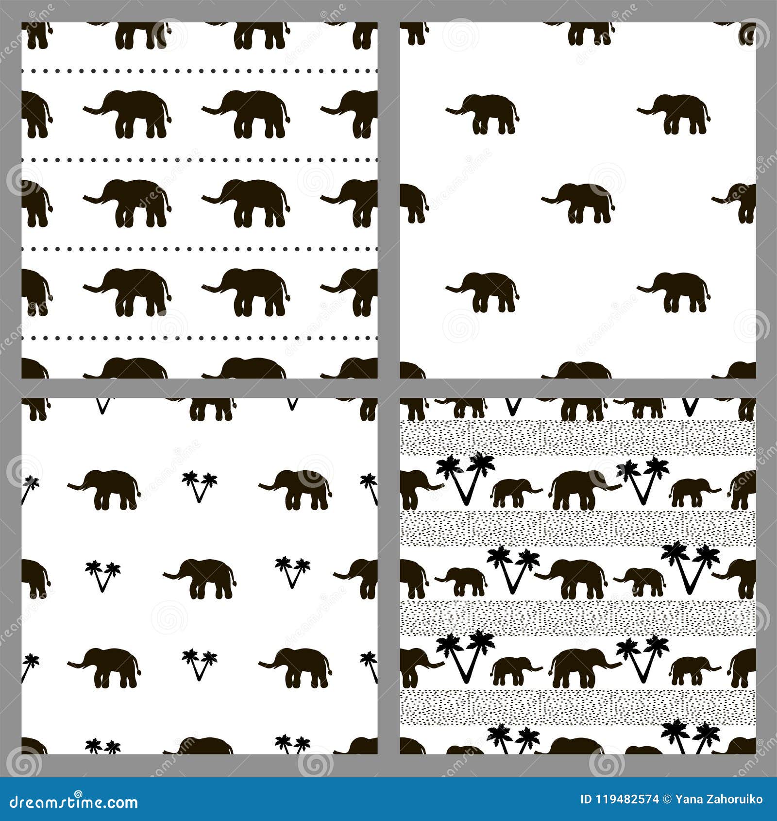 Set of the Seamless Patterns with Elephants. Stock Vector ...