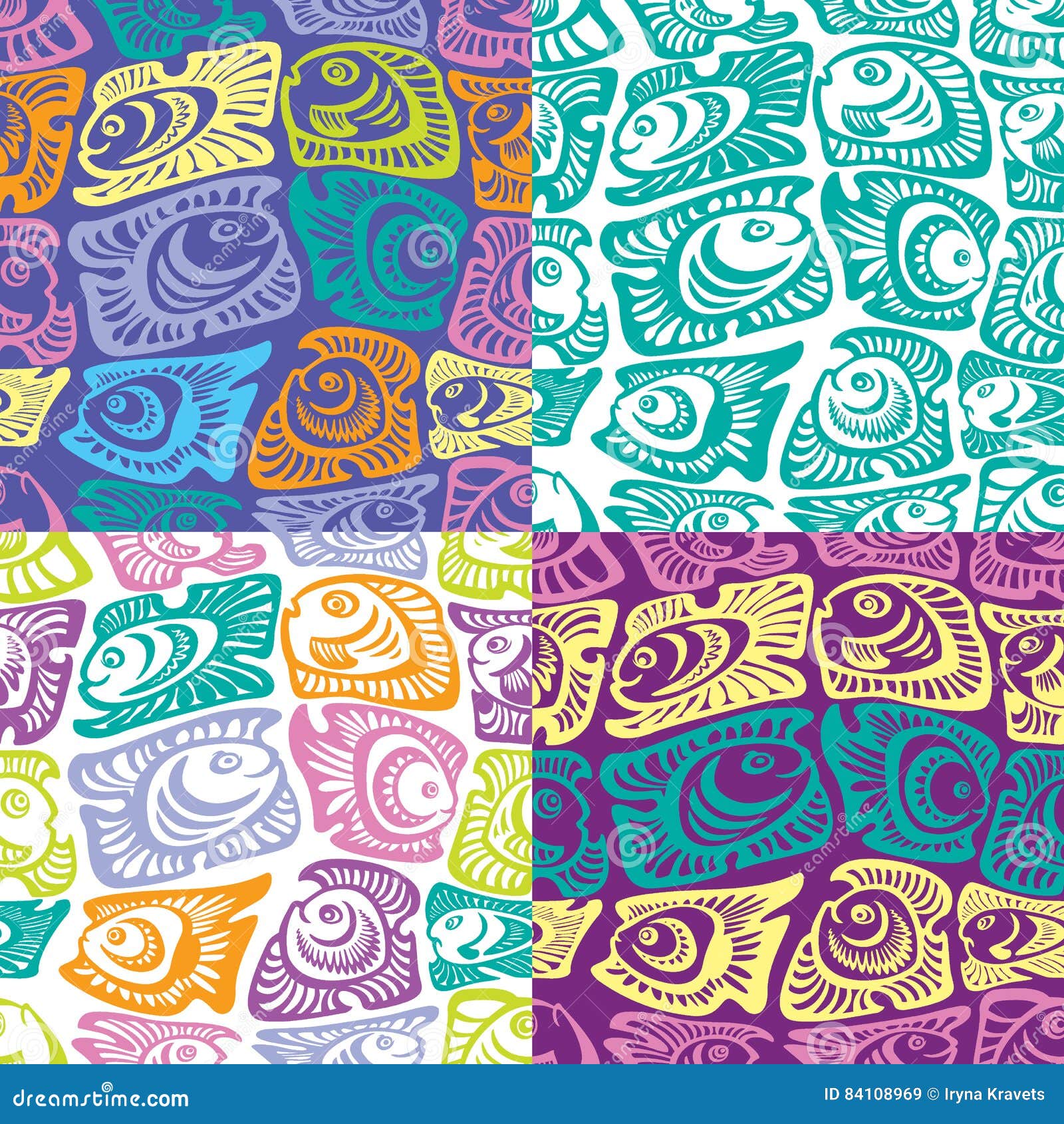 Set of Seamless Patterns with Fish Stock Vector - Illustration of water ...