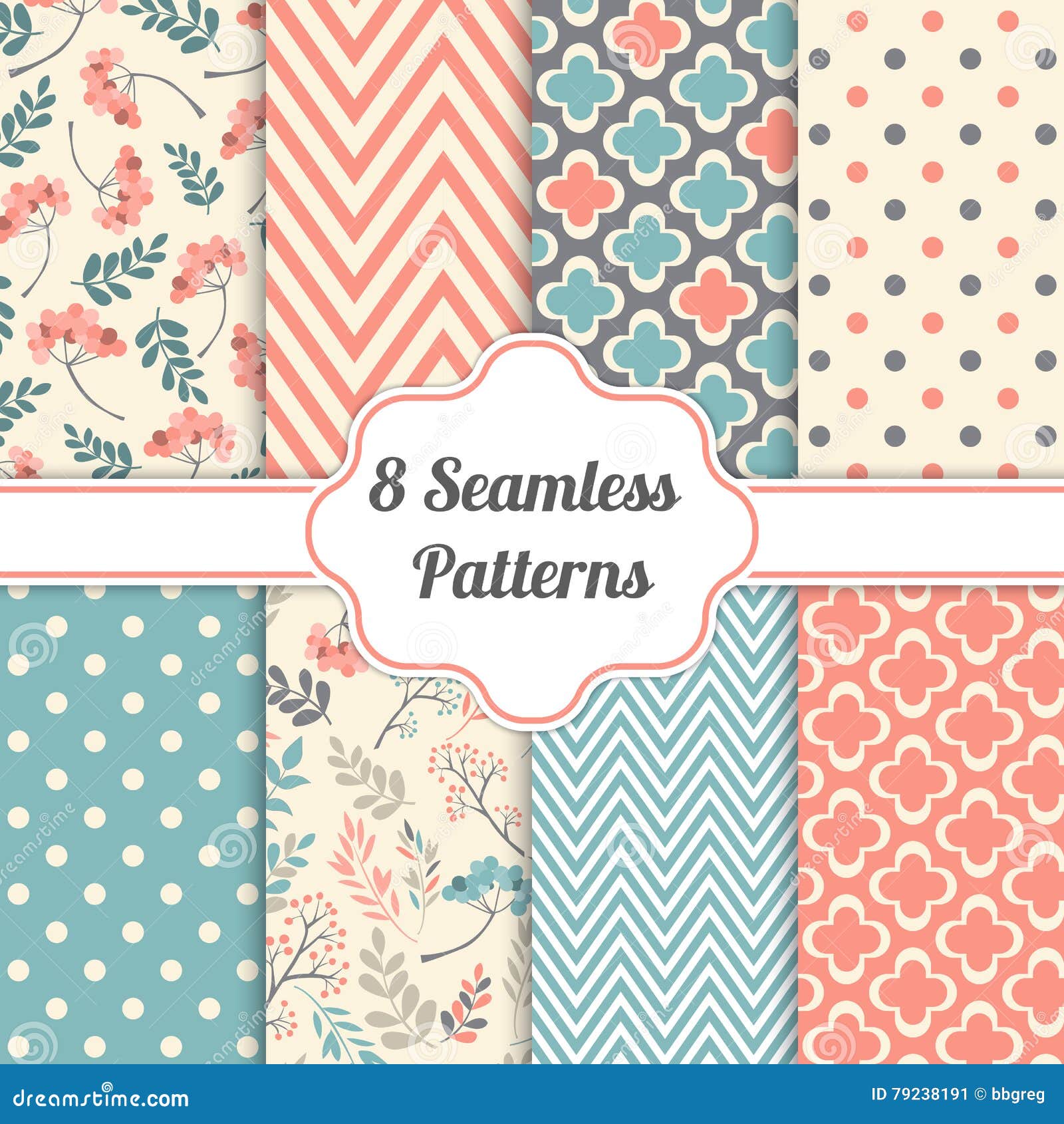 Set of Seamless Patterns. Floral, Zigzag, Cross, Dotted Background ...