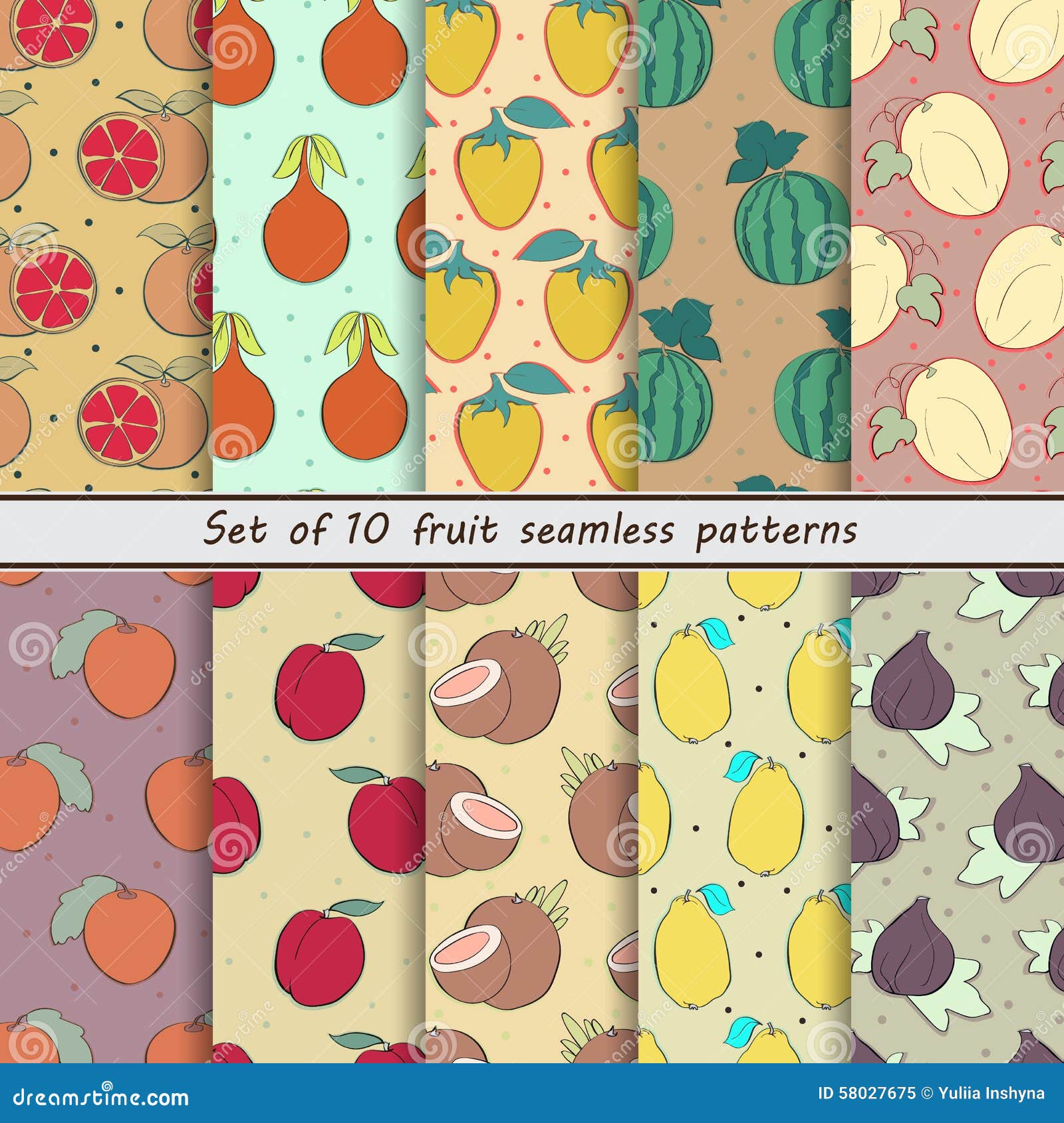 Set of Seamless Patterns, Fruit Stock Vector - Illustration of modern ...