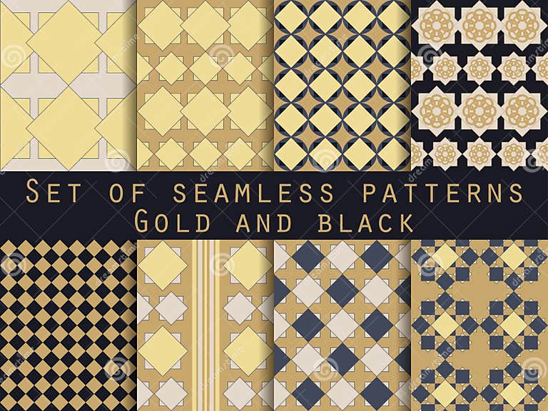 Set of Seamless Patterns. Geometric Seamless Pattern. Gold and Black ...