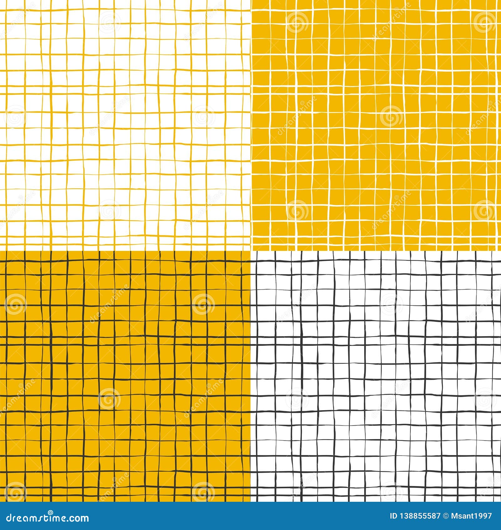 Set of Seamless Patterns. Hand Drawn Vector Ink Style. Checkered ...