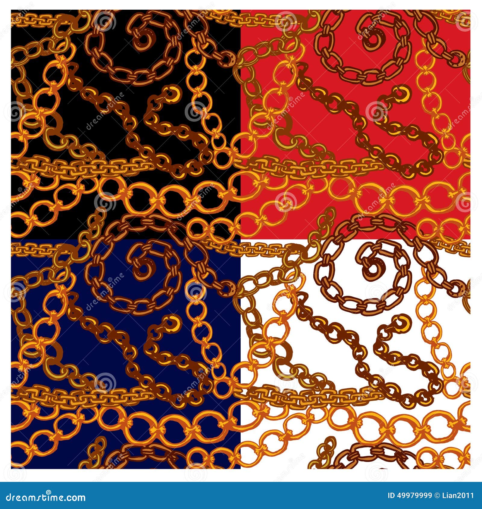 Set of Seamless Patterns with Handdrawn Gold Chains Stock Vector ...
