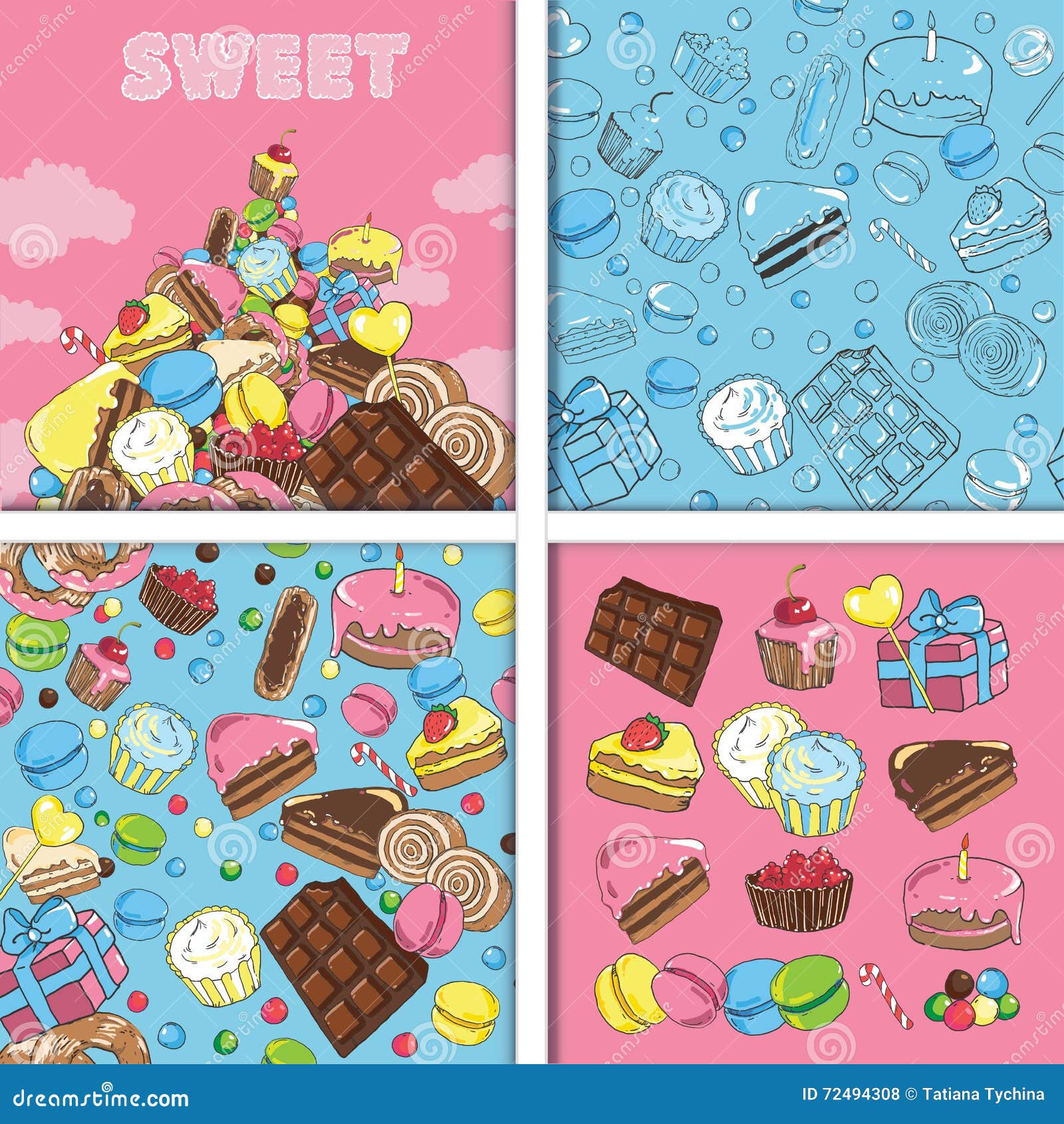 Set of Seamless Patterns and Images of Sweets Stock Vector ...