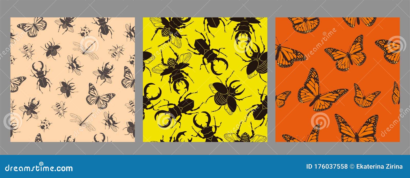 Set of Seamless Patterns with Insects. Vector Graphics Stock ...