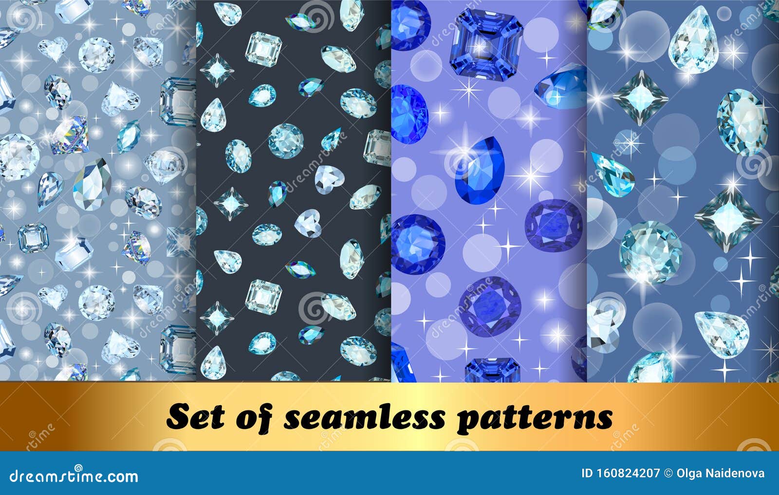 Set of Seamless Patterns with Jewelry Gems Stock Vector - Illustration ...