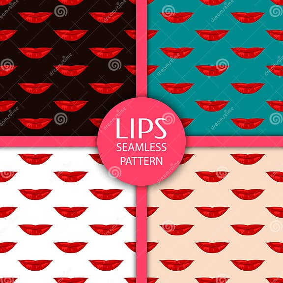 Set of Seamless Patterns with Lips. Stock Vector - Illustration of ...