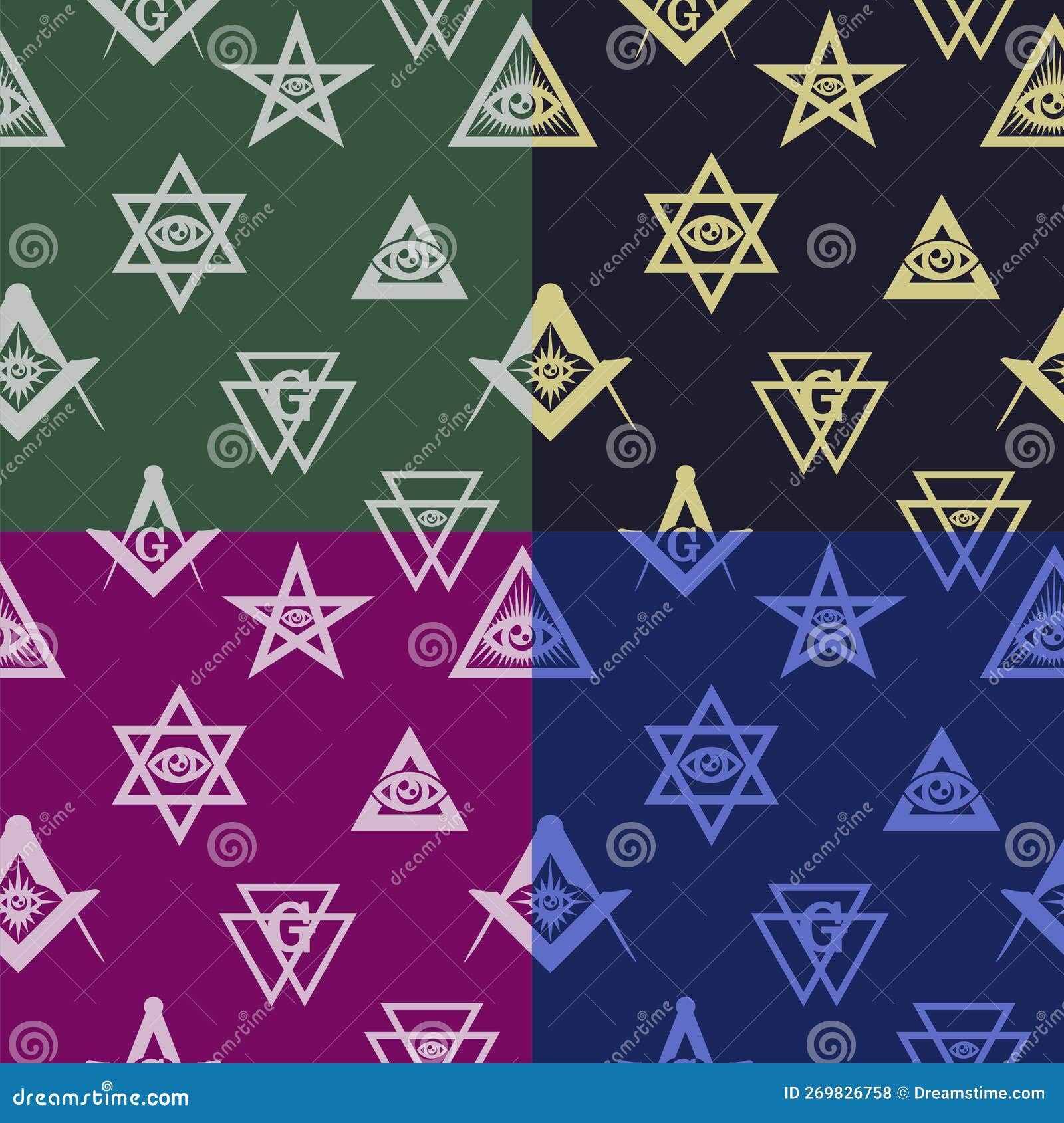 Set of Seamless Patterns with Masonic Symbols. Colored Simple Geometric ...