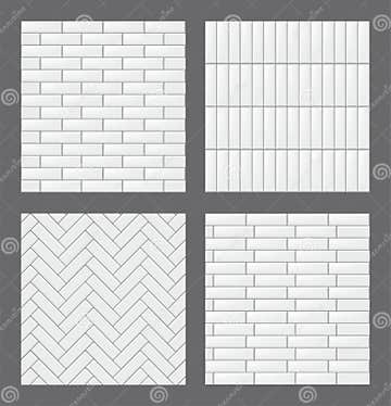 Set of Seamless Patterns with Modern Rectangular White Tiles. Realistic ...