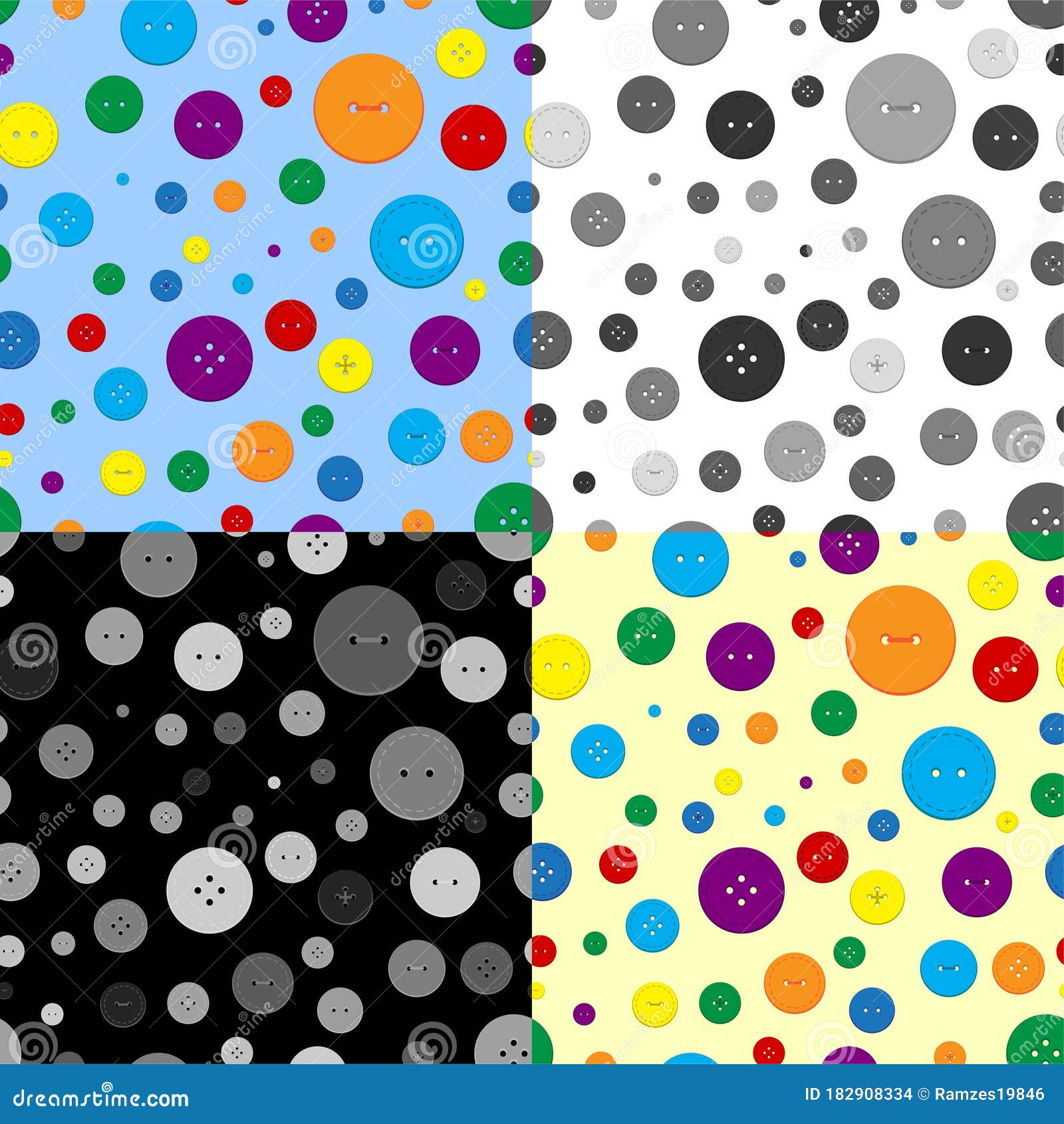 Set of Seamless Patterns of Multi-colored Round Buttons of Clothes in ...